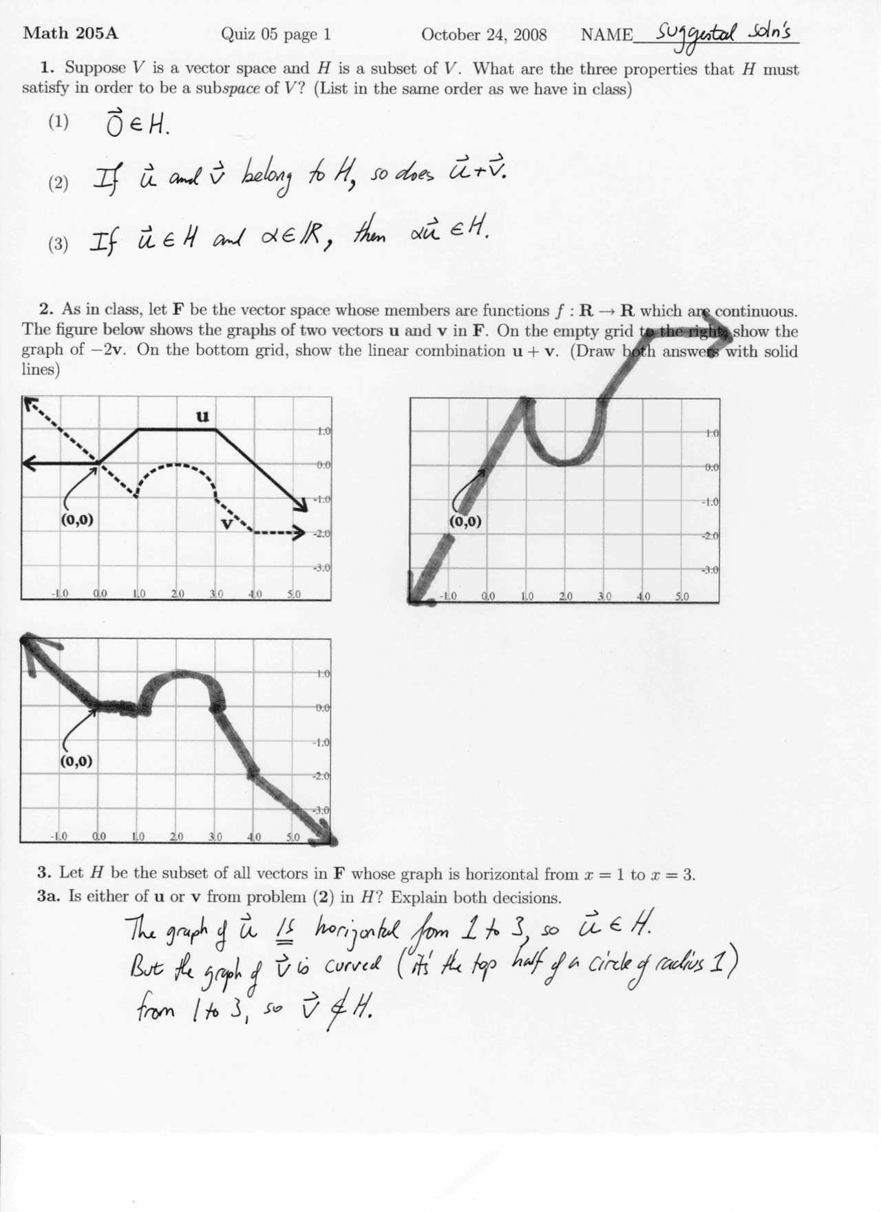 Subspace Linear Algebra Quiz Solution Docsity