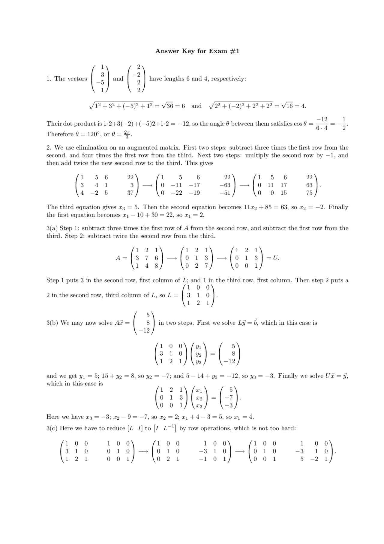 Any Method - Linear Algebra - Solved Exam - Docsity