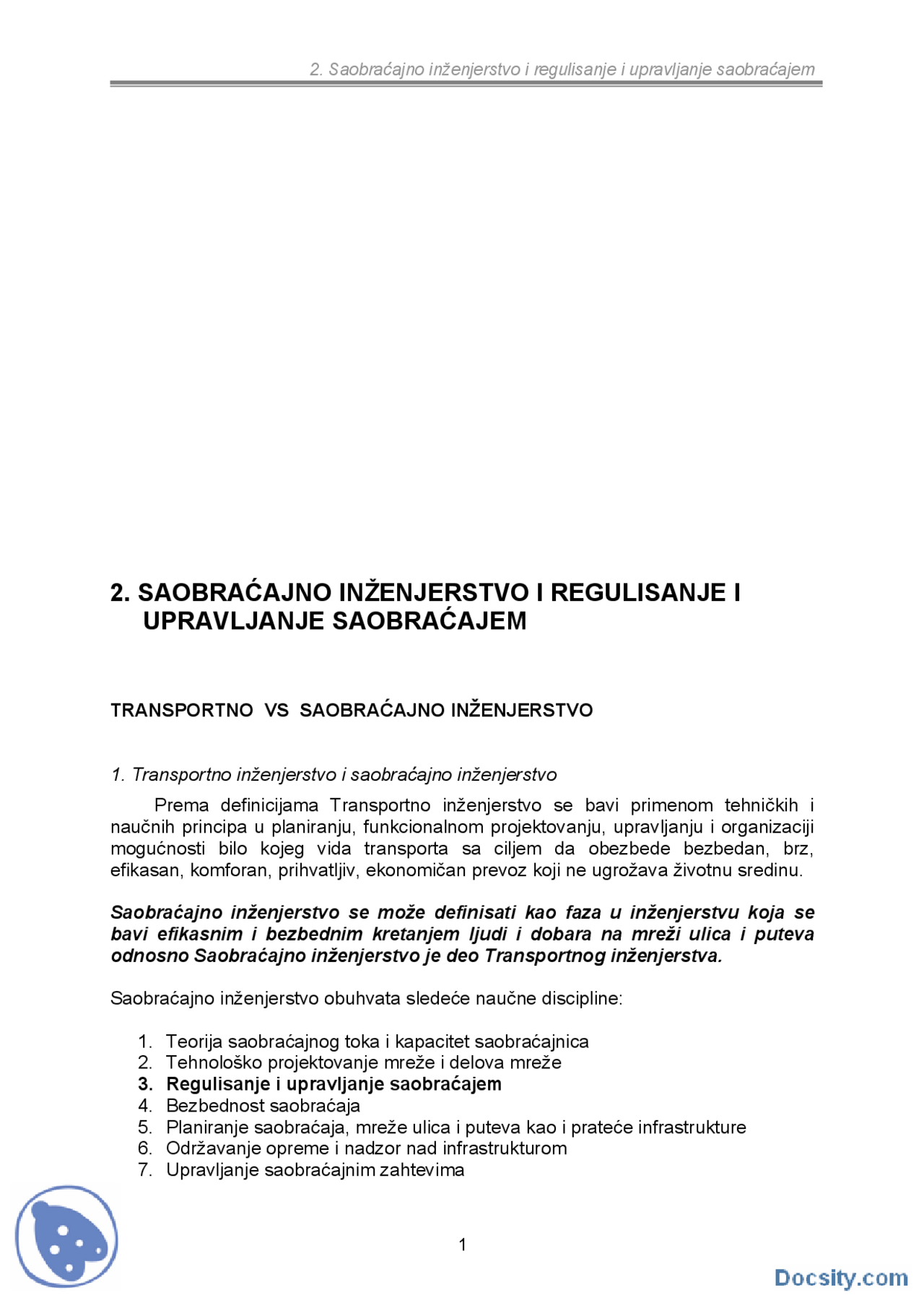 Saobracajno Inzenjerstvo Skripte Saobracajni Fakultet Rezime