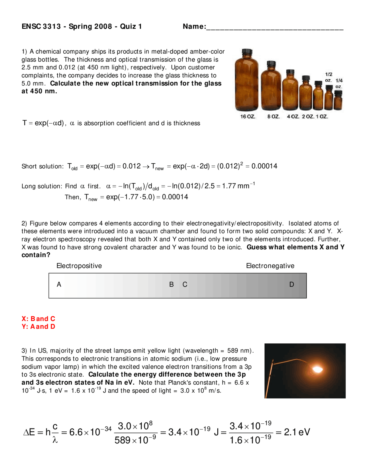 Solutions For Quiz 1 Materials Science Spring 2008 Ensc 3313