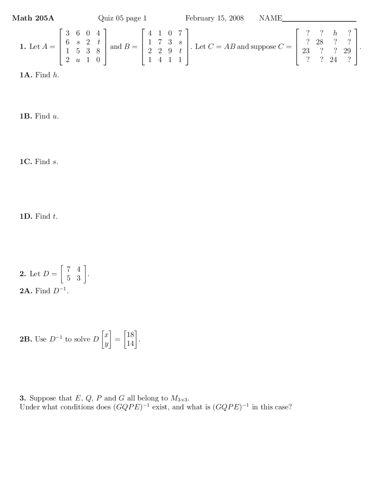 Suppose Linear Algebra Quiz Docsity