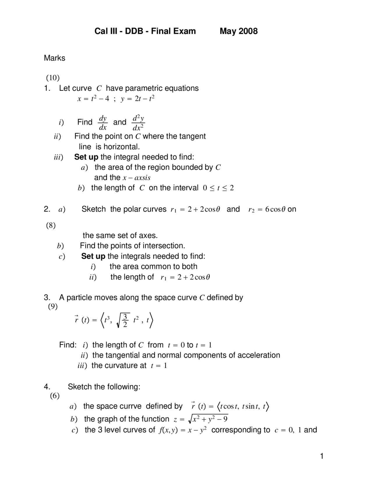 Polar Curves - Calculus Science - Exam - Docsity