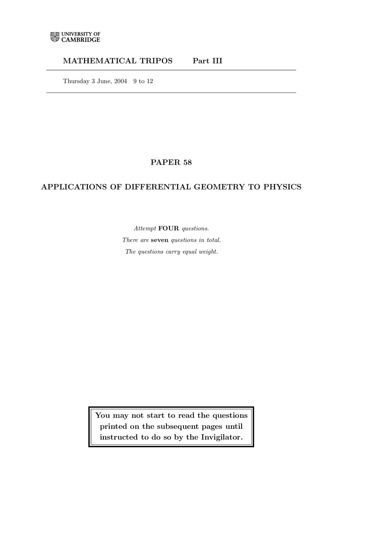 Applications Of Differential Geometry To Physics Mathematical Tripos