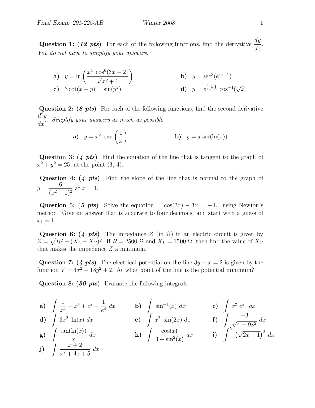 Slope Mathematical Model Exam Docsity