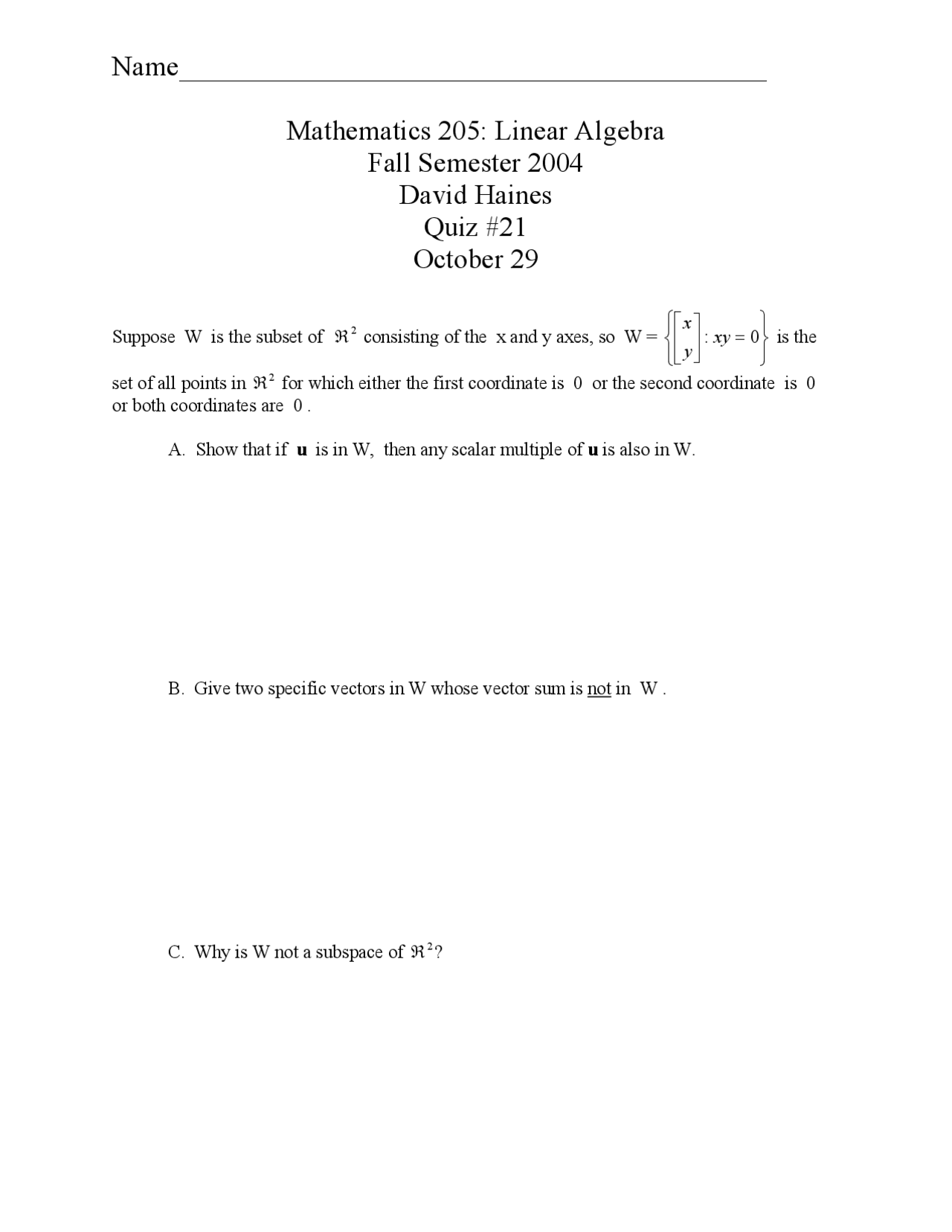 Axes Linear Algebra Quiz Docsity