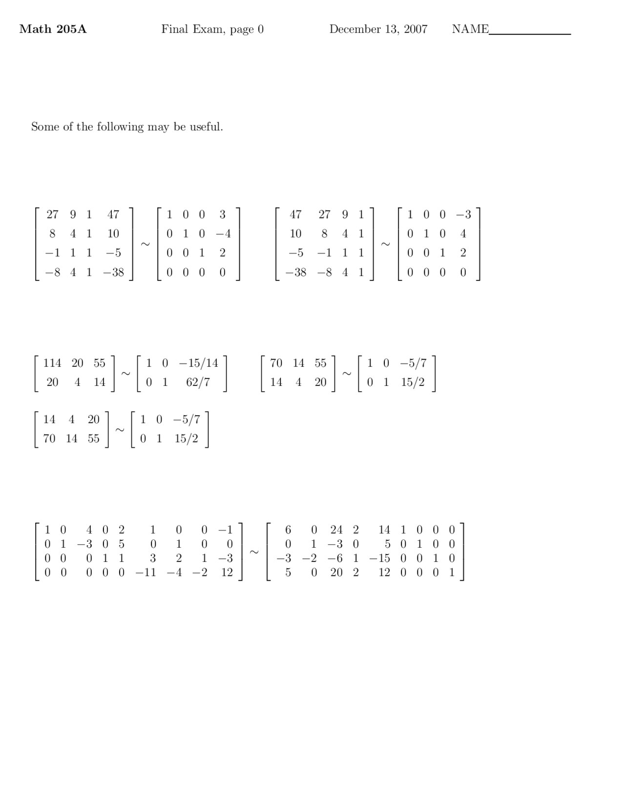 Cubic Polynomial Linear Algebra Exam Docsity