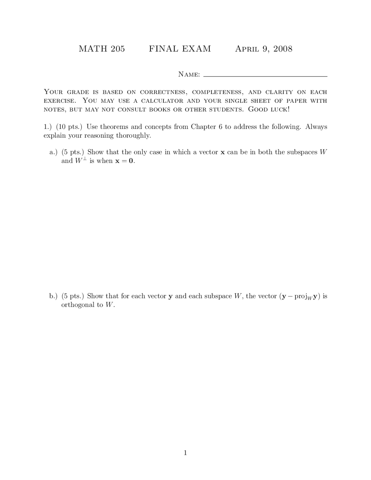 Theorems And Concepts Linear Algebra Exam Docsity