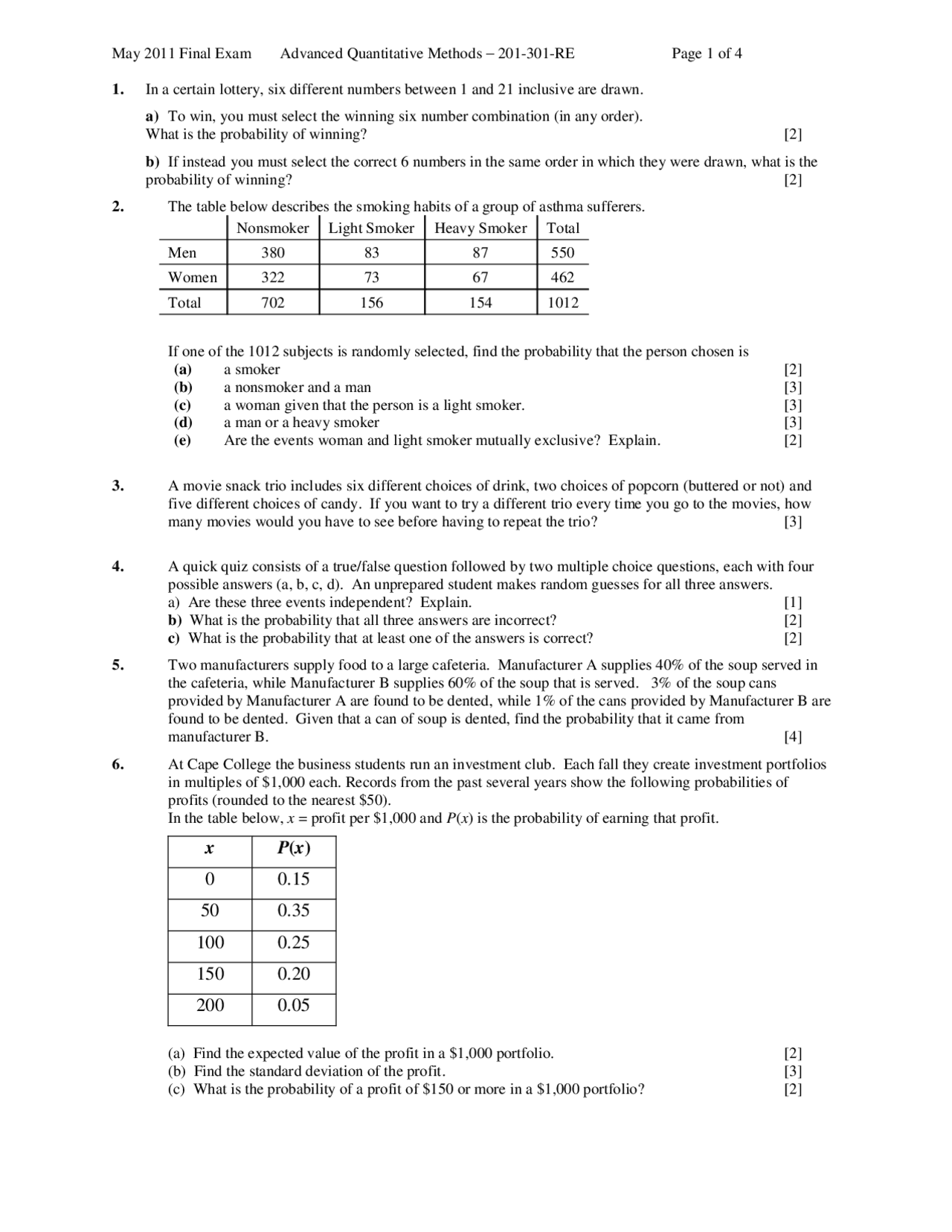 Smoking Habits Advanced Quantitative Methods Exam Docsity