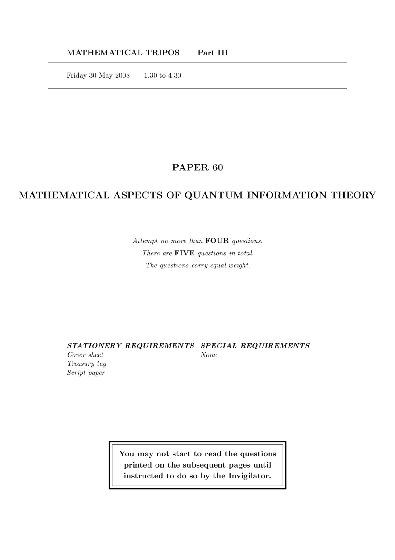 Mathematical Aspects Of Quantum Information Theory Mathematical
