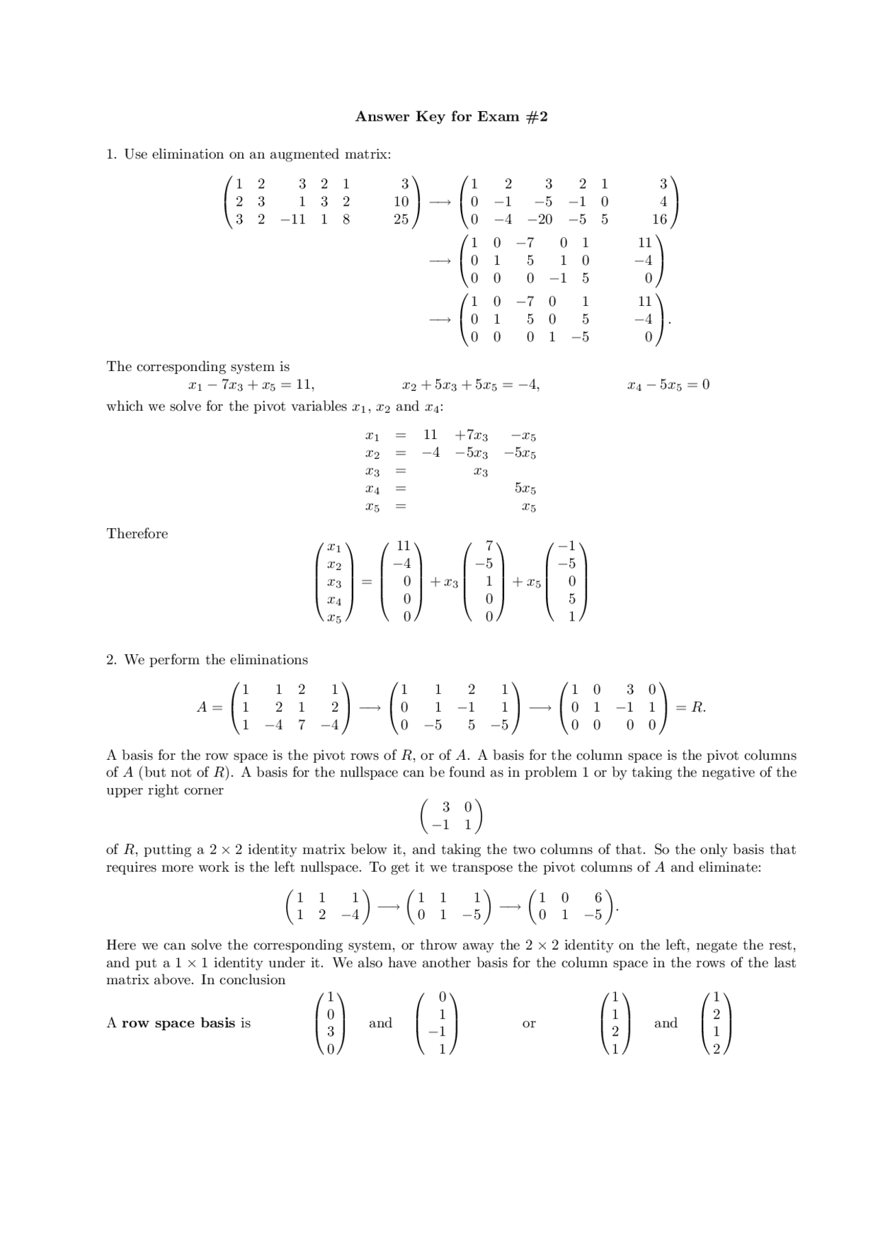Displays - Linear Algebra - Solved Exam - Docsity