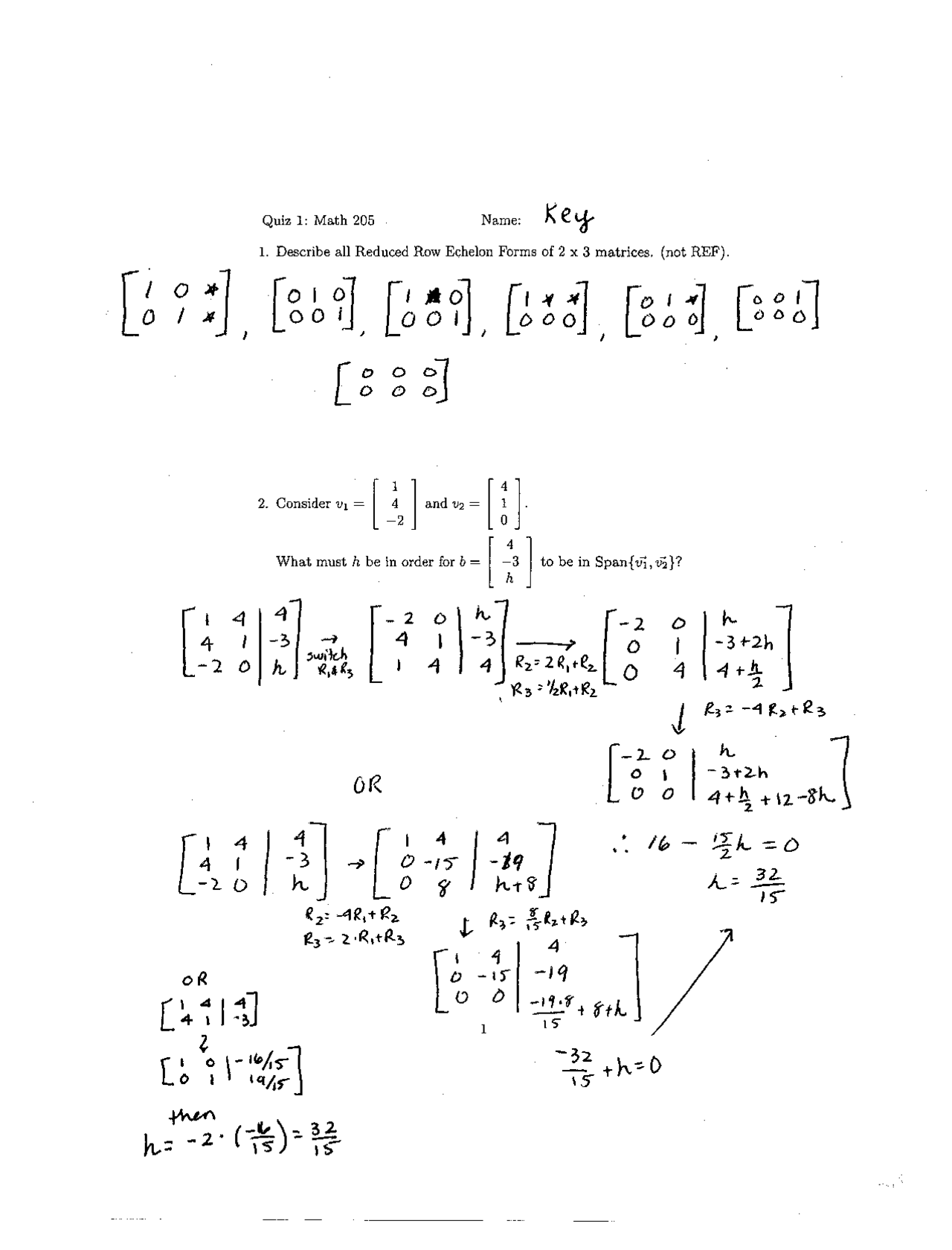 Echelon Forms - Linear Algebra - Quiz Solution - Docsity