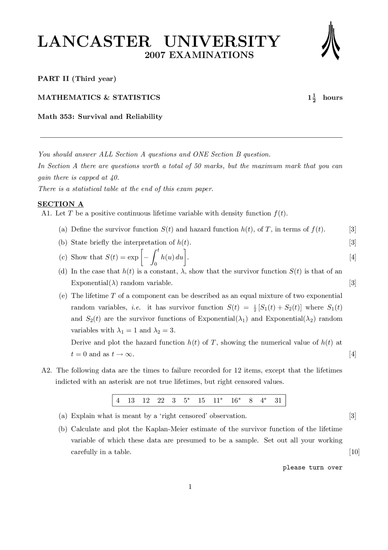 Positive Continuous Survival And Reliability Exam Docsity