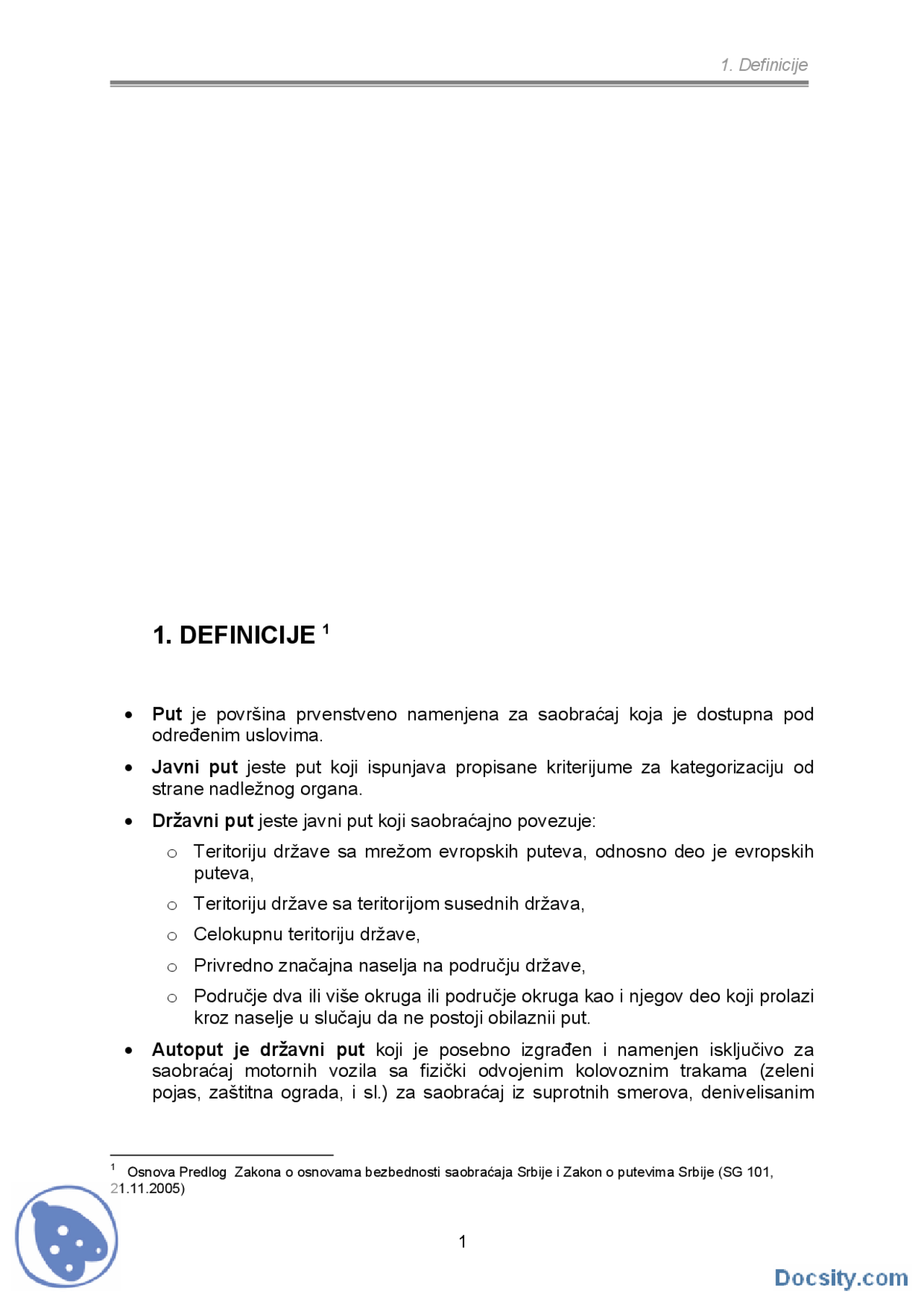 Osnovne Definicije Skripte Saobracajni Fakultet Rezime Predlog