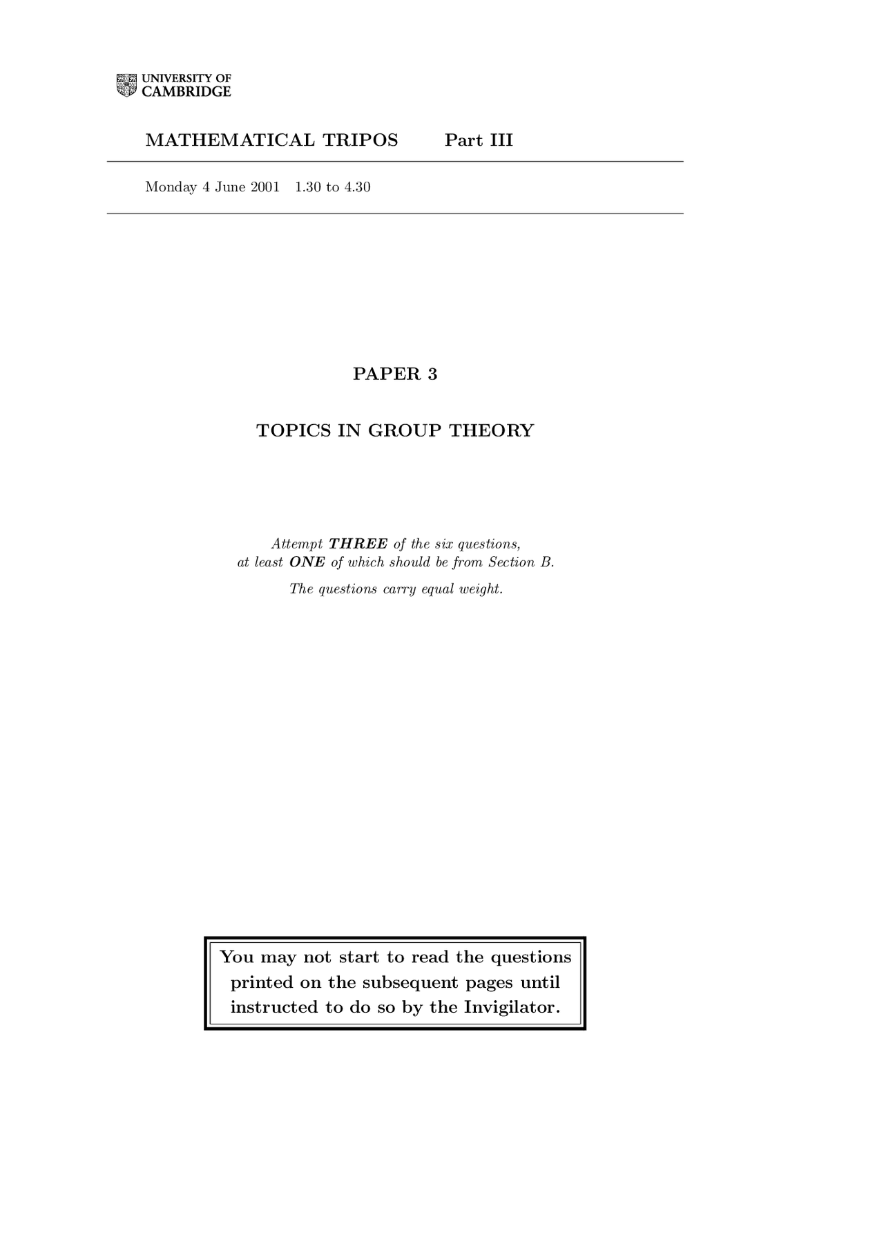 Topics In Group Theory Math Tripos Exam Docsity