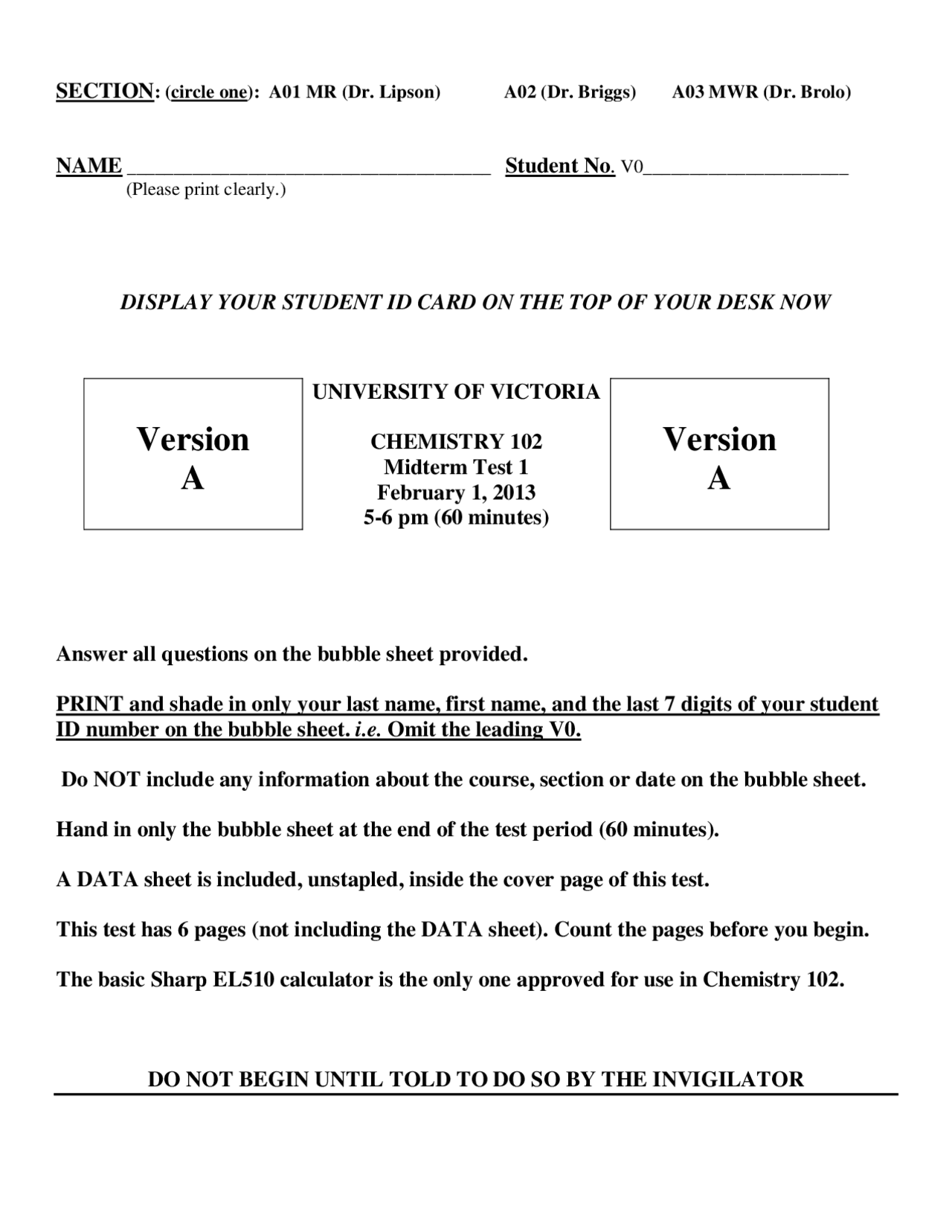Midterm Exam 1 Fall 2013 Introduction To Organic And Biochemistry