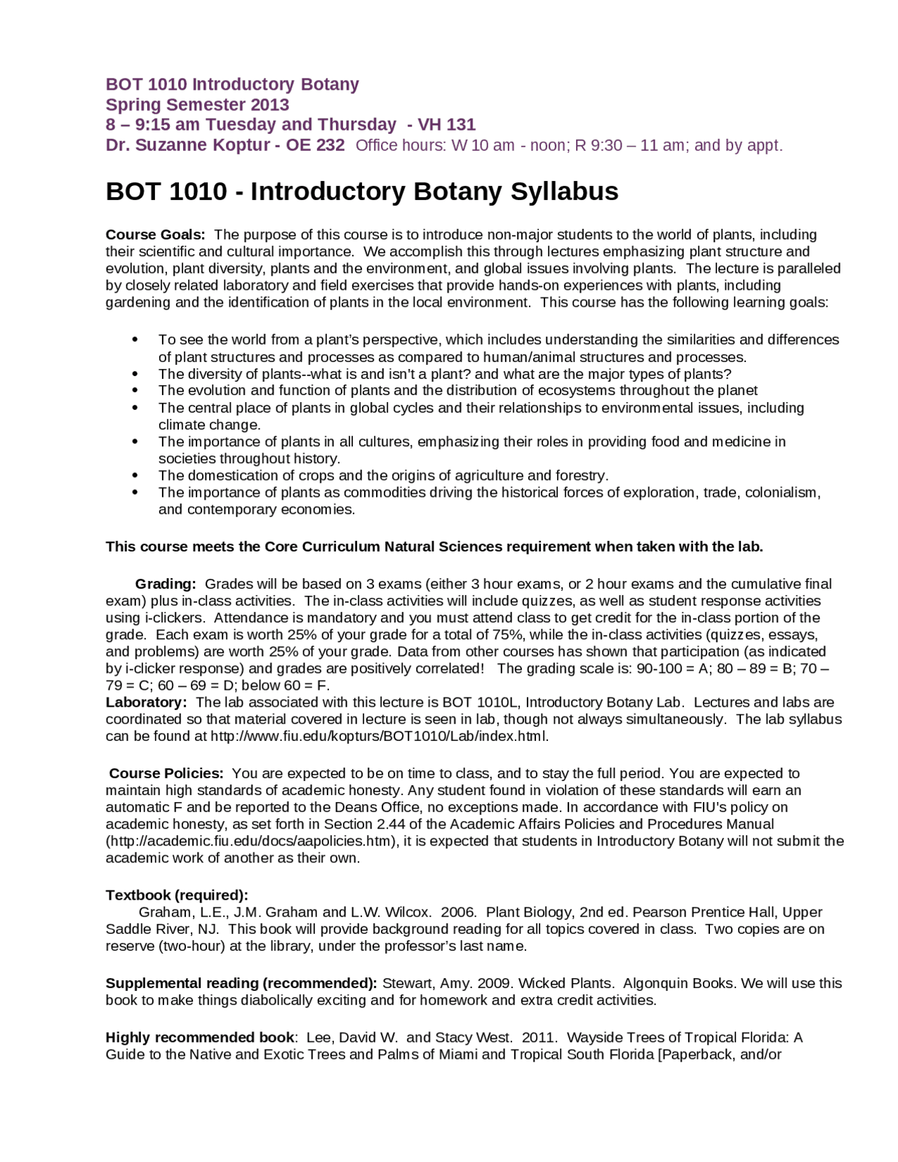 Syllabus Schedule For Introductory Botany Bot 1010 Docsity