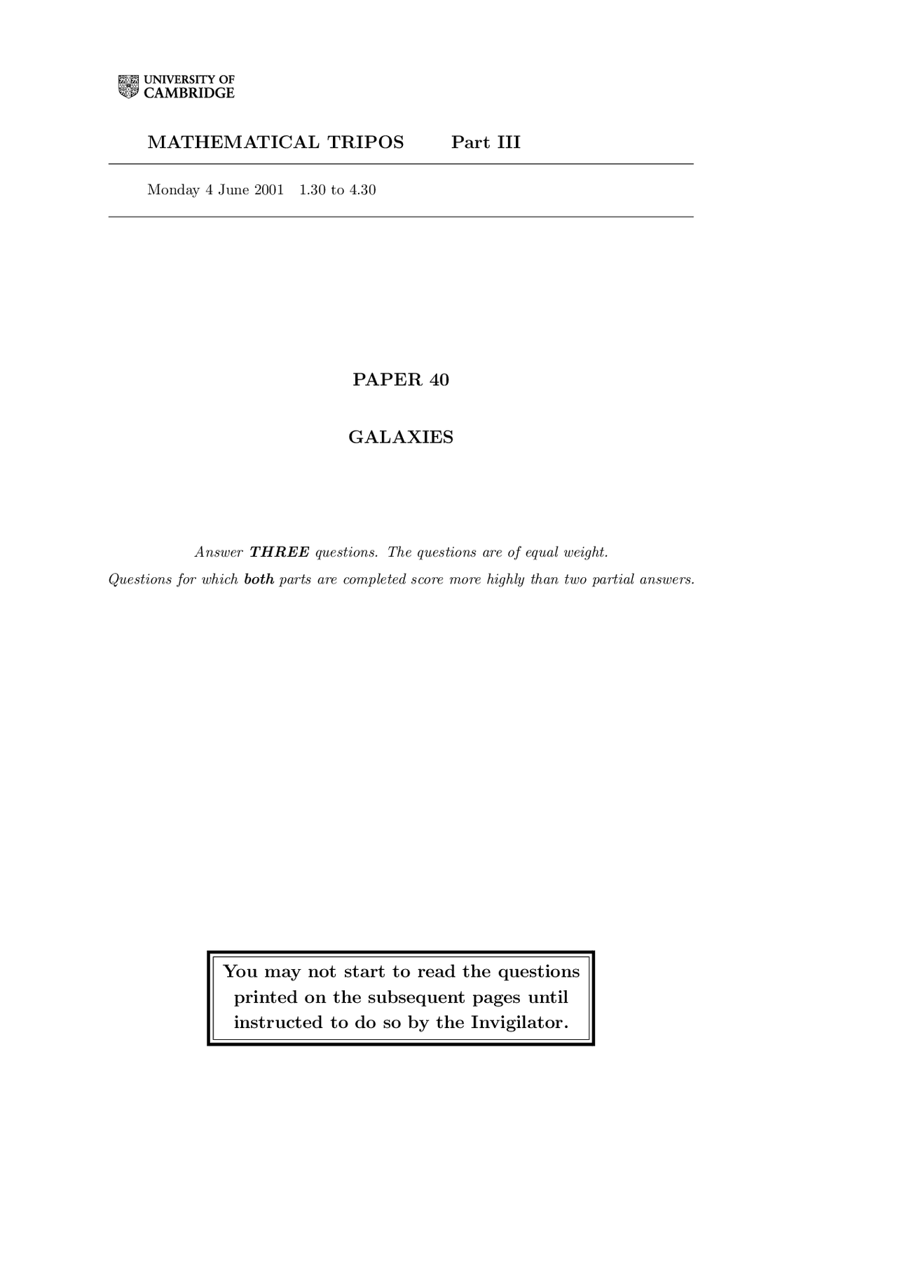 Galaxies Math Tripos Exam Docsity