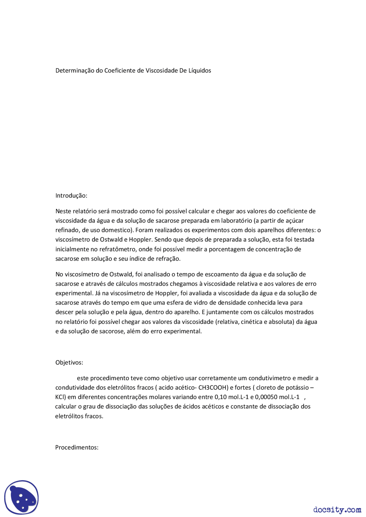 Coeficiente De Viscosidade Apostilas Quimica Docsity