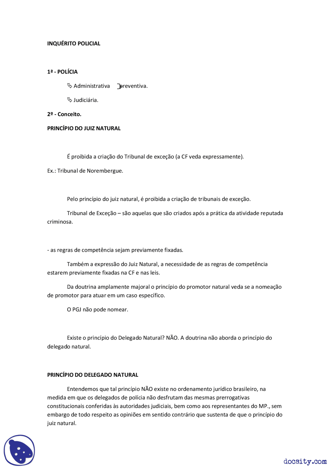Inquerito - notas - Processo Penal - Docsity