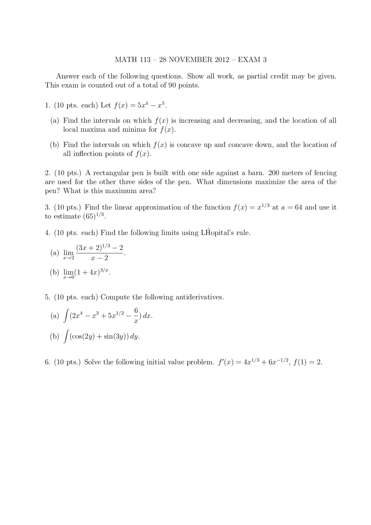 6 Problems To Find The Interval Functions Exam 3 Math 113 Docsity