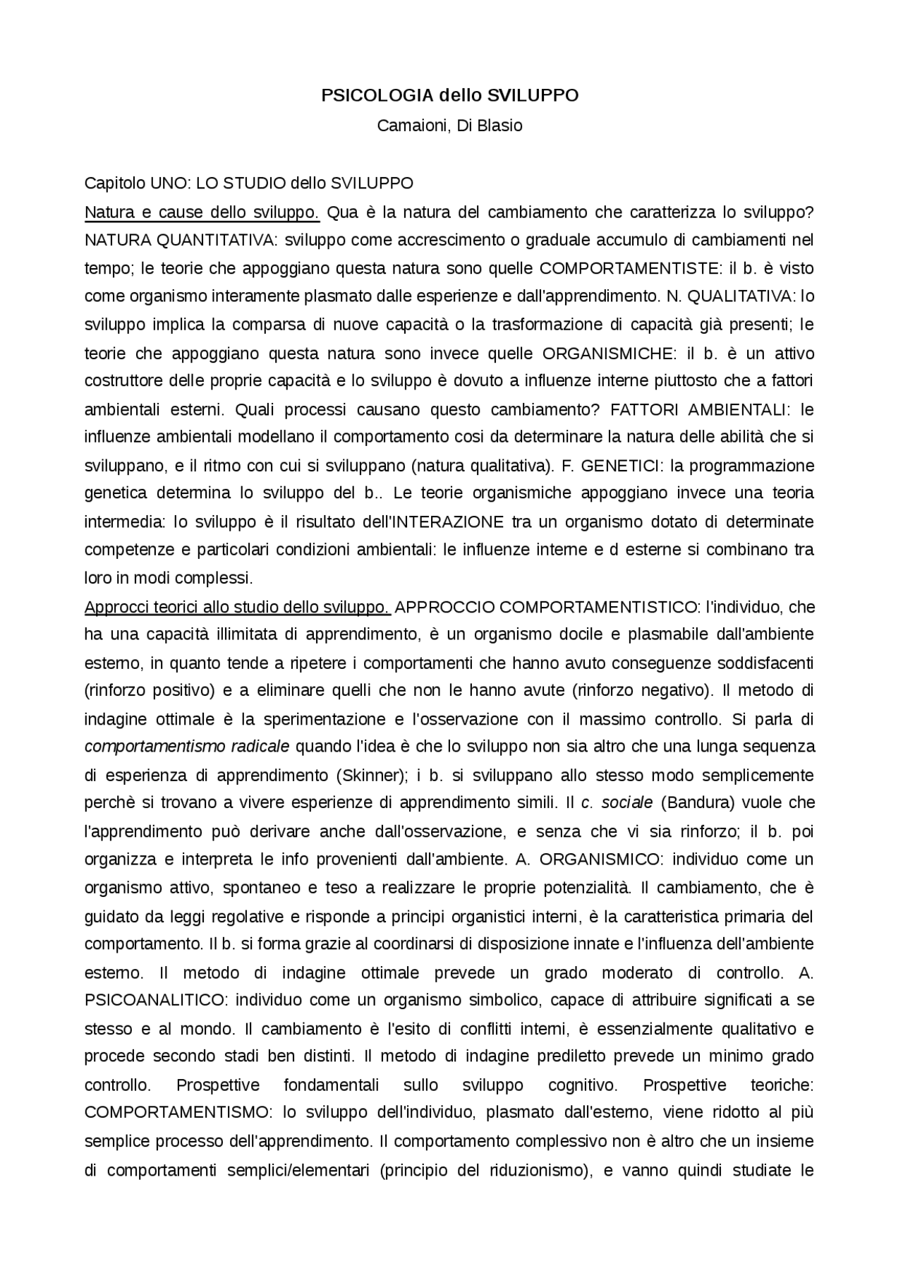 Psicologia Dello Sviluppo Camaioni Di Blasio Docsity