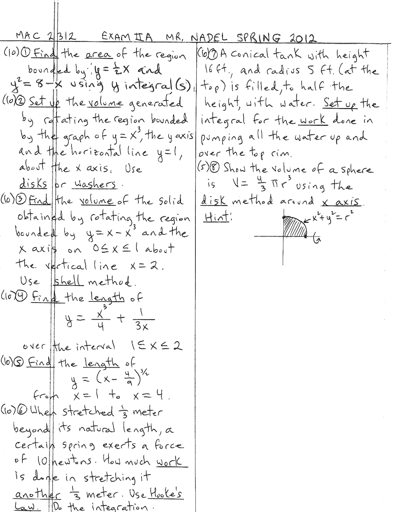 8 Solved Problems With Solutions On Calculus Ii Test 2 Mac 2312