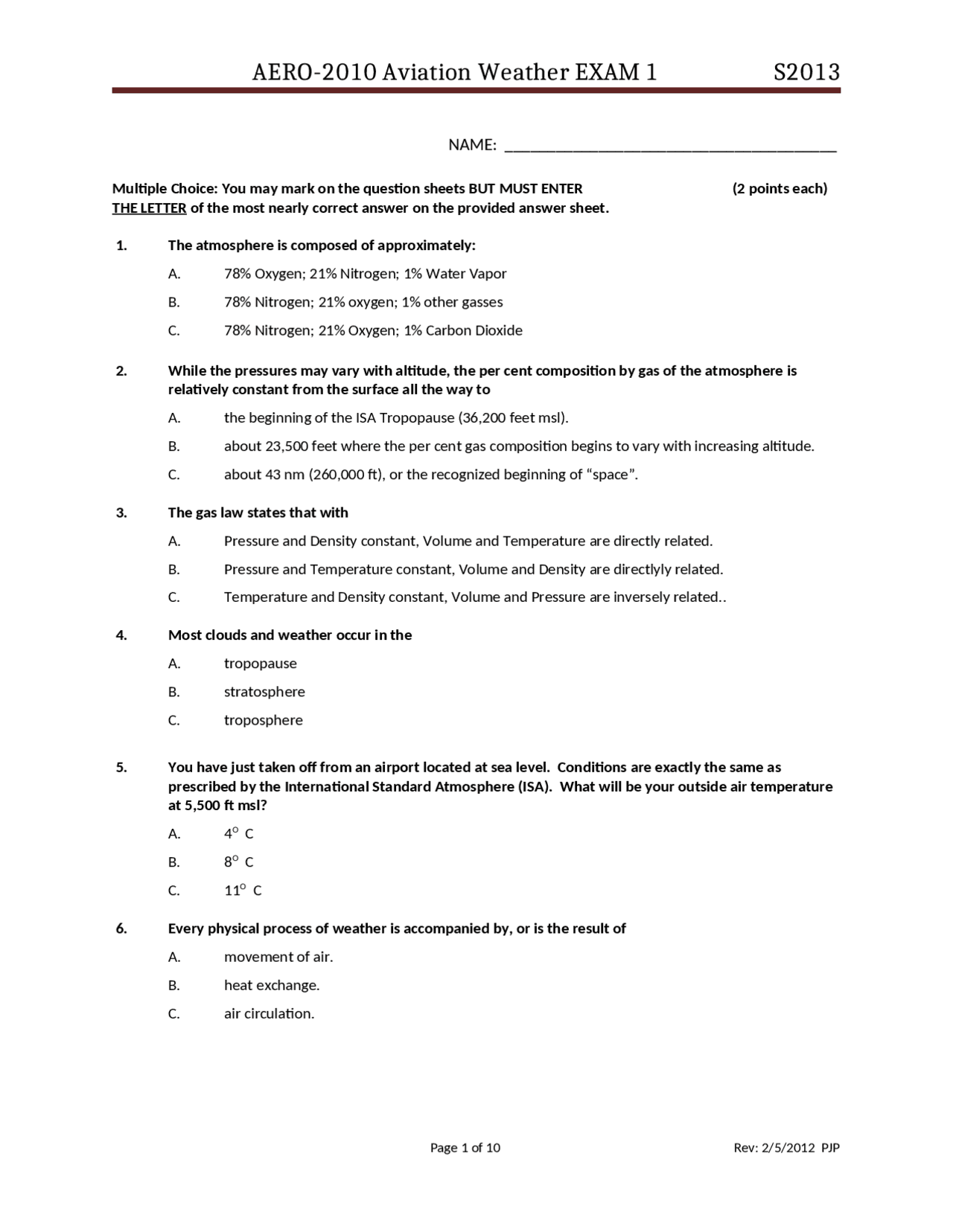 50 Questions on Aviation Weather - Examination 1 | AERO 2010 | Exams ...