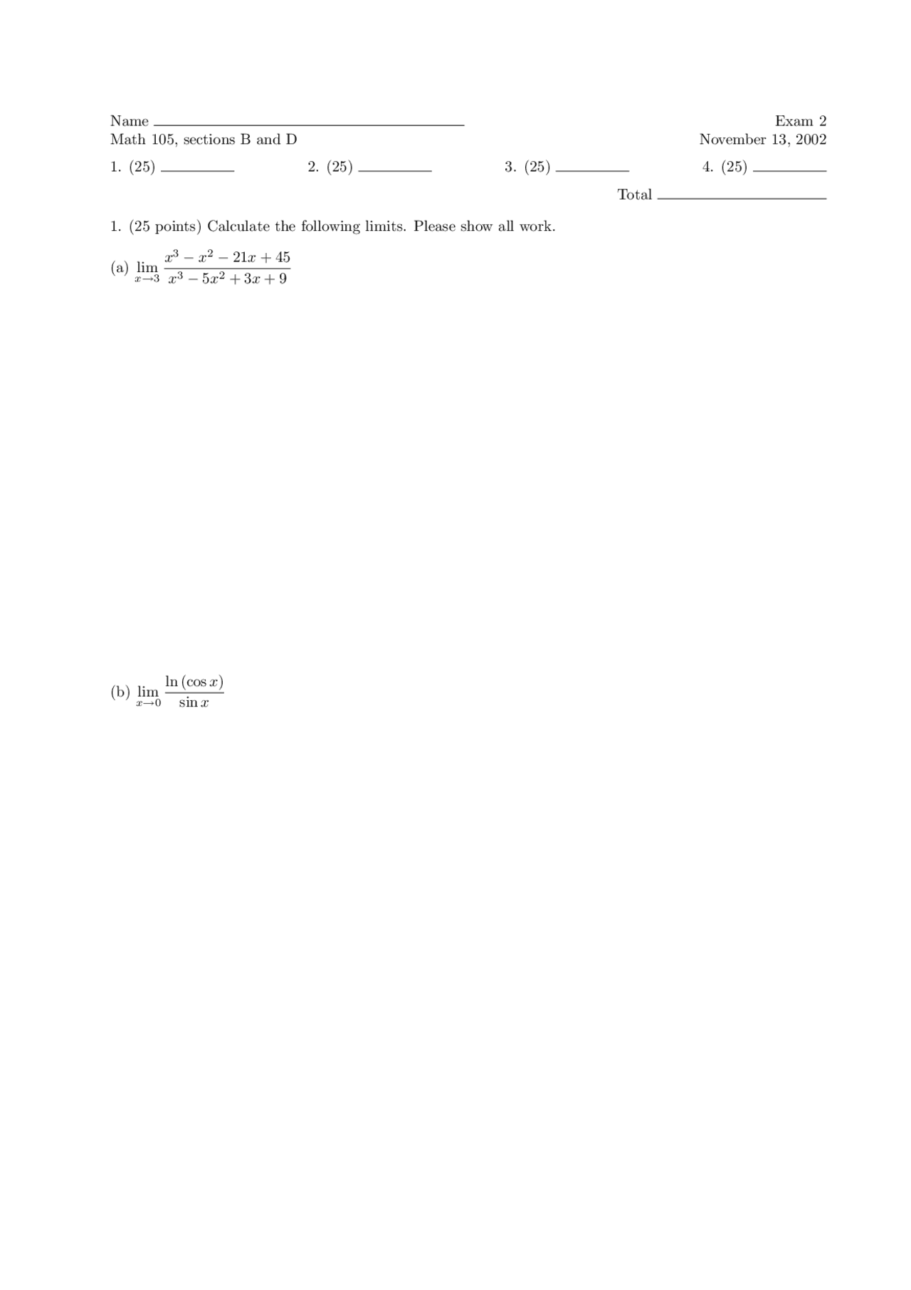 Parametric Calculus Exam Docsity