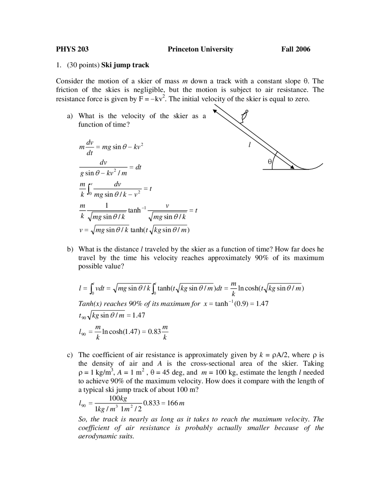 Coefficient of Air Resistance - Classical Mechanics - Solved Exam ...