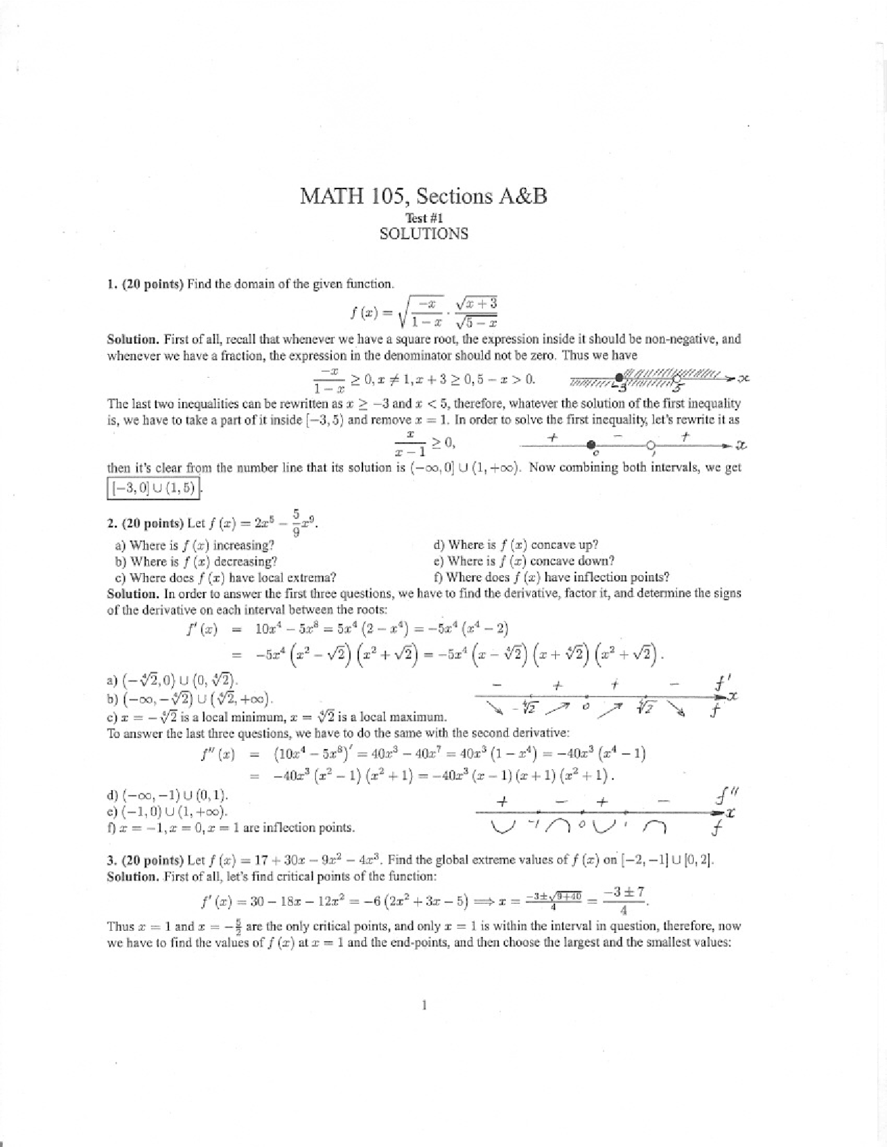 Concave Down Calculus Solved Exam Docsity