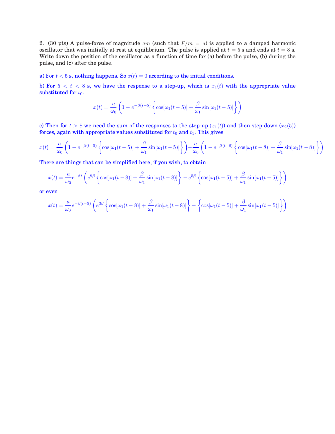 Pulse Force of Magnitude - Classical Mechanics - Solved Exam - Docsity
