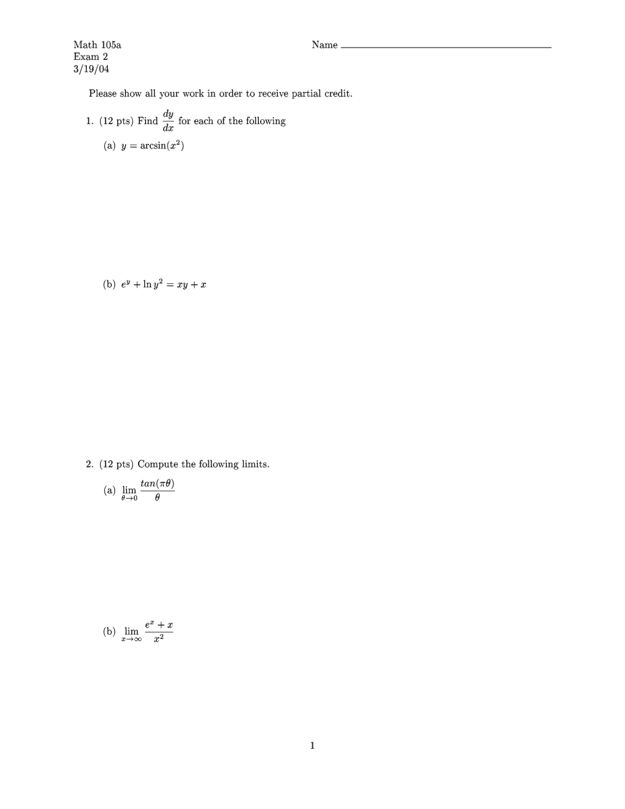 Receive Partial - Calculus - Exam - Docsity