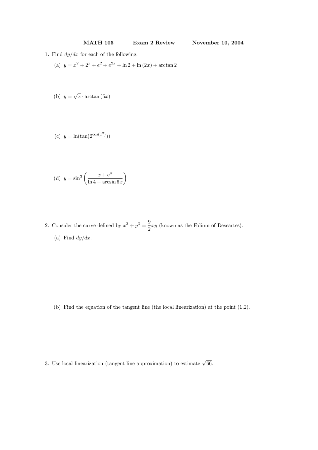 Local Linearization Calculus Exam Docsity