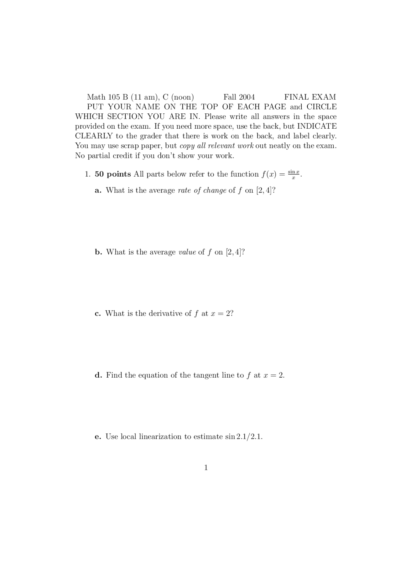 Actual Value - Calculus - Exam - Docsity