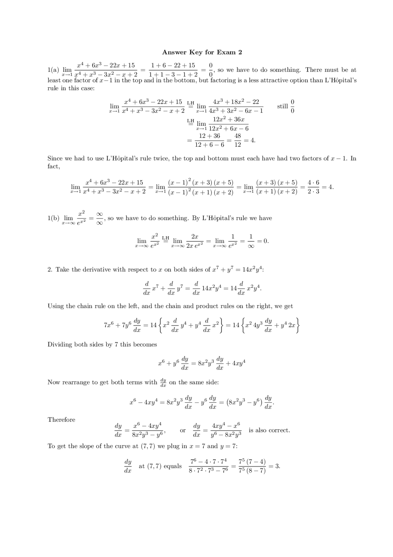 Parametric Curve - Calculus - Solved Exam - Docsity