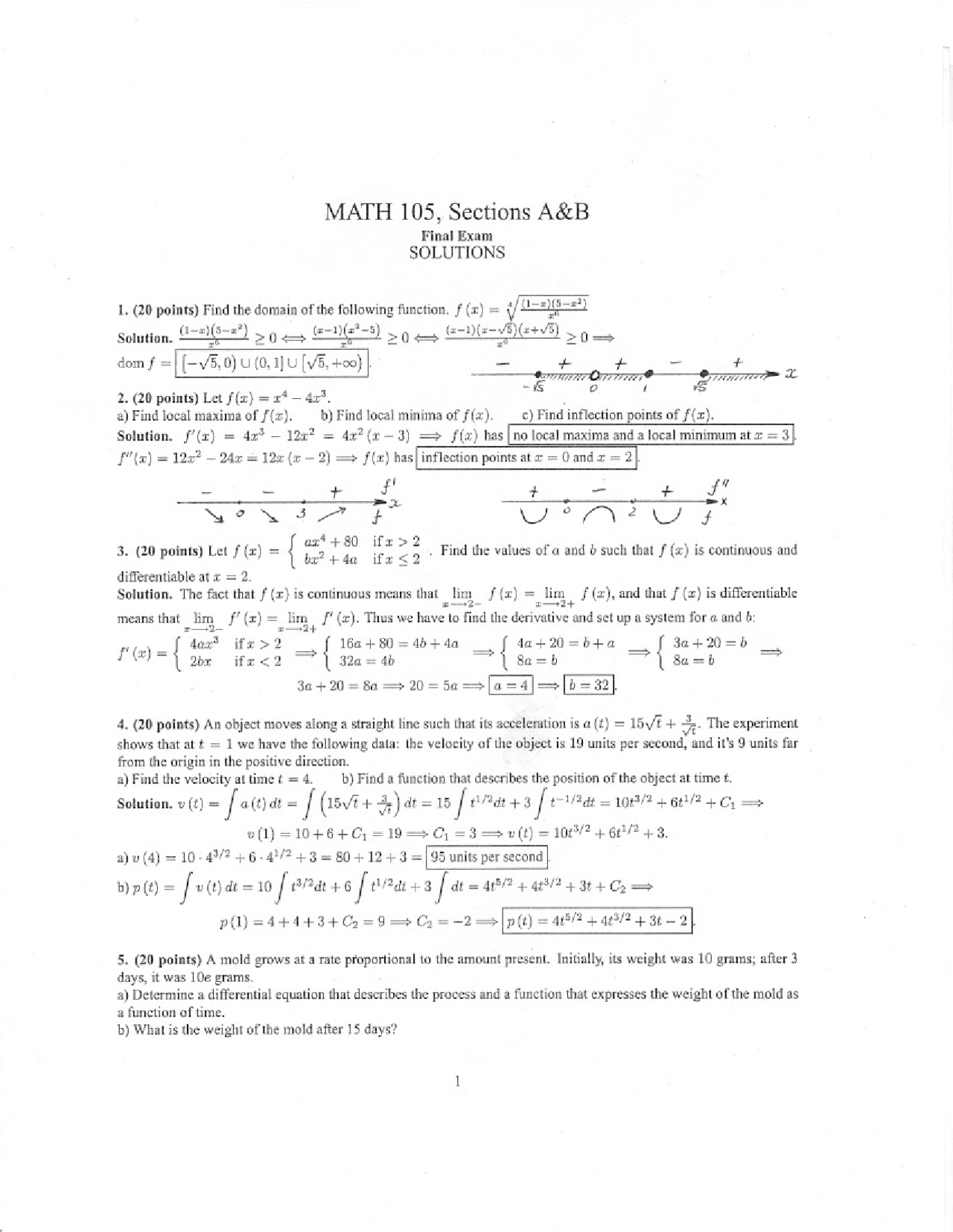 Origin - Calculus - Solved Exam | Exams Calculus | Docsity