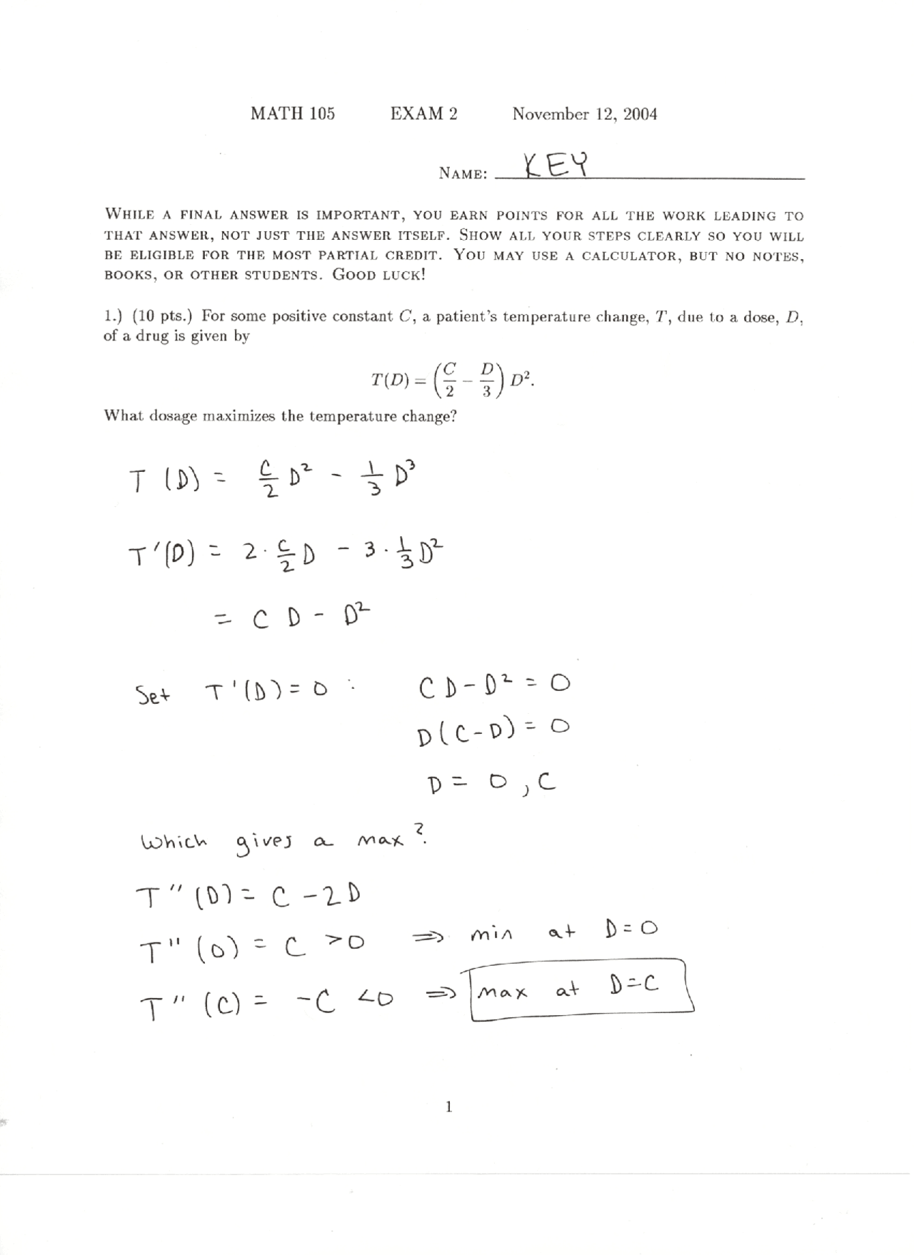 Positive Constant Calculus Solved Exam Docsity