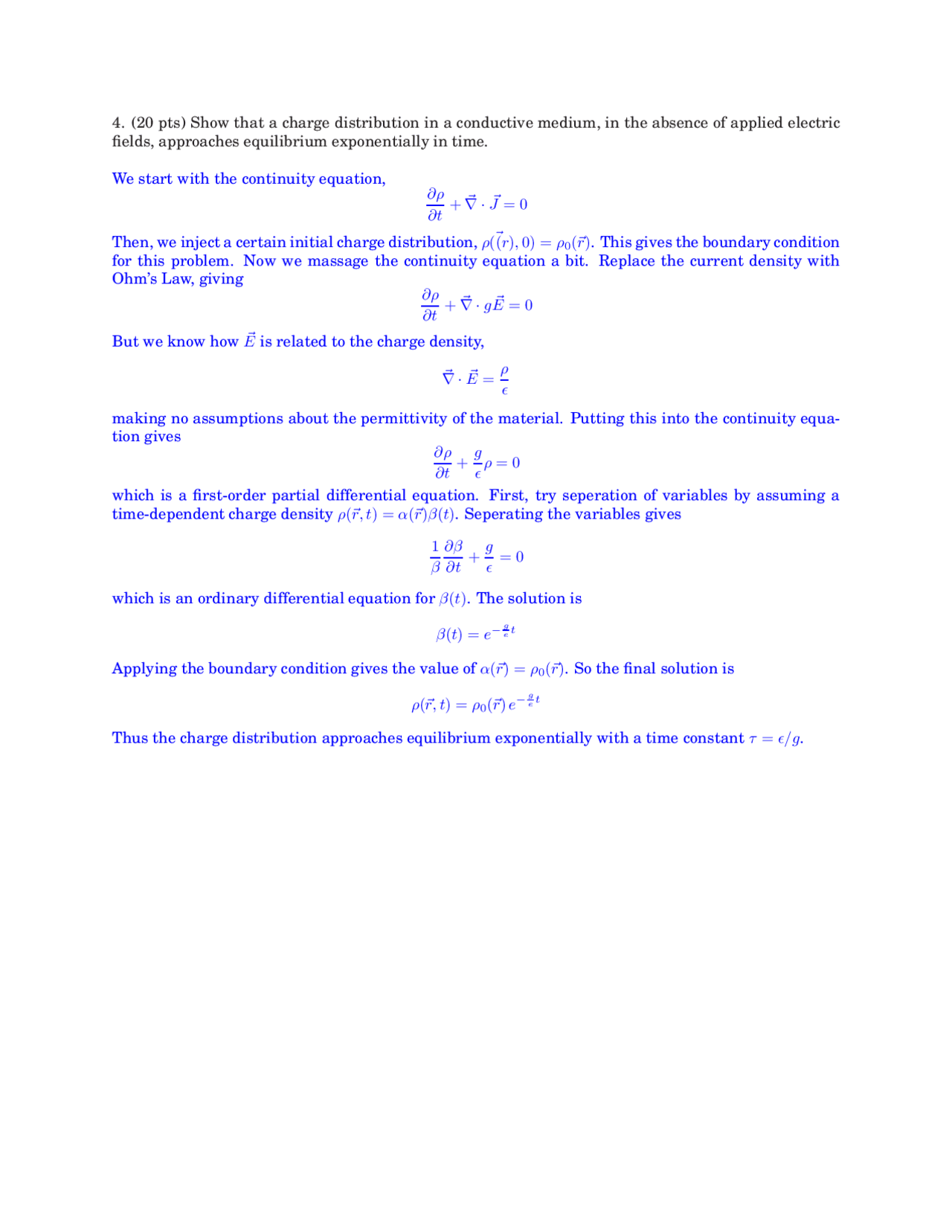 Charge Distribution Electromagnetic Fields Solved Exam Docsity