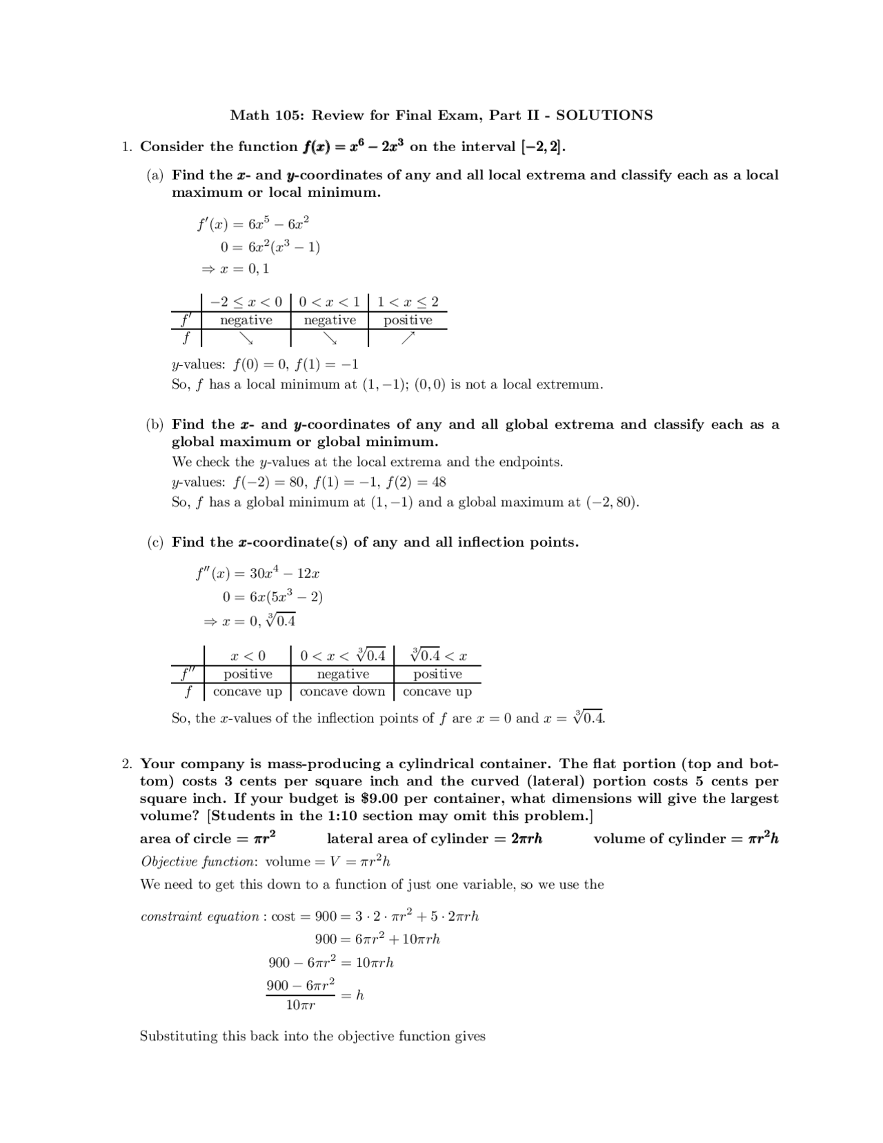 Volume Of Cylinder Calculus Solved Exam Docsity