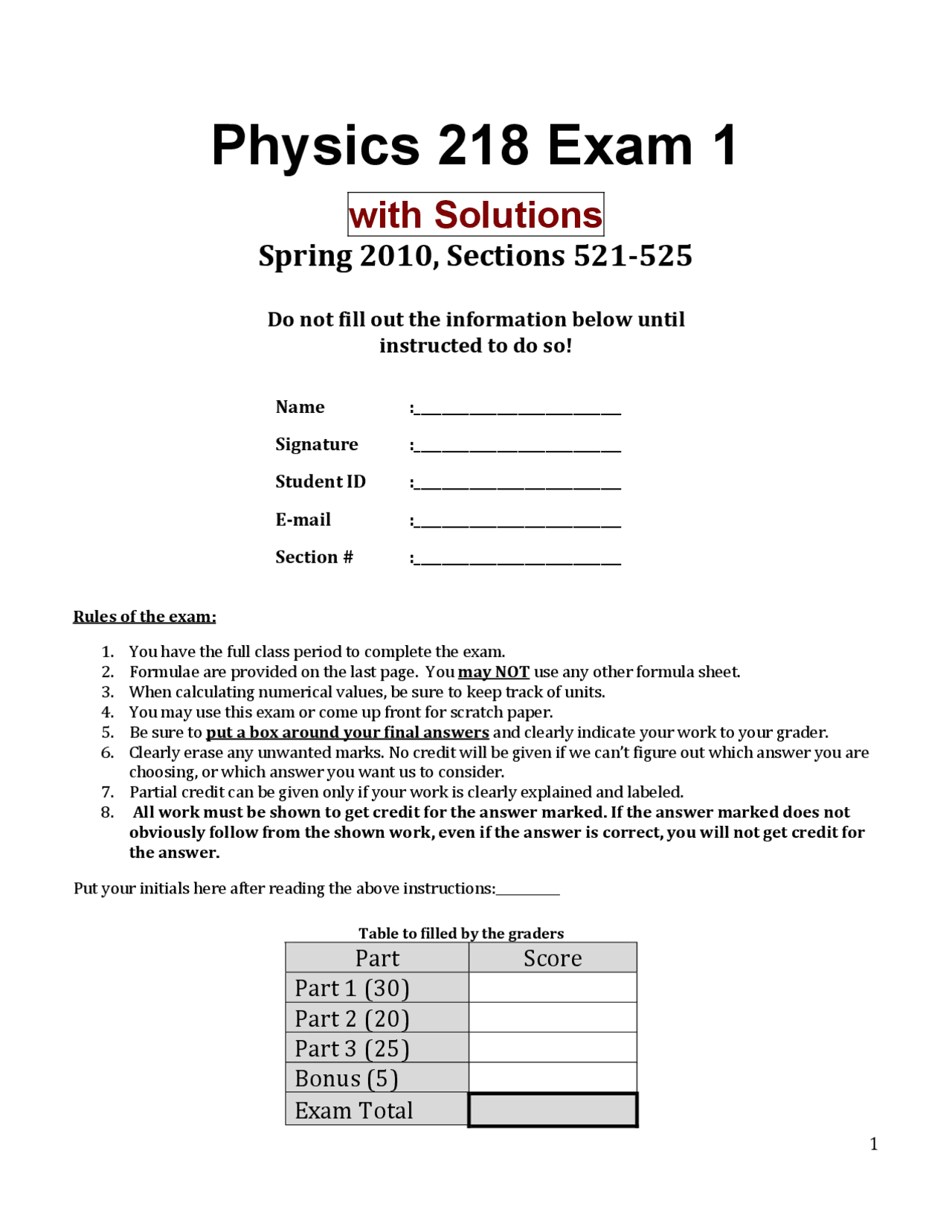 Basic Idea of Units - Classical Mechanics - Solved Exam - Docsity