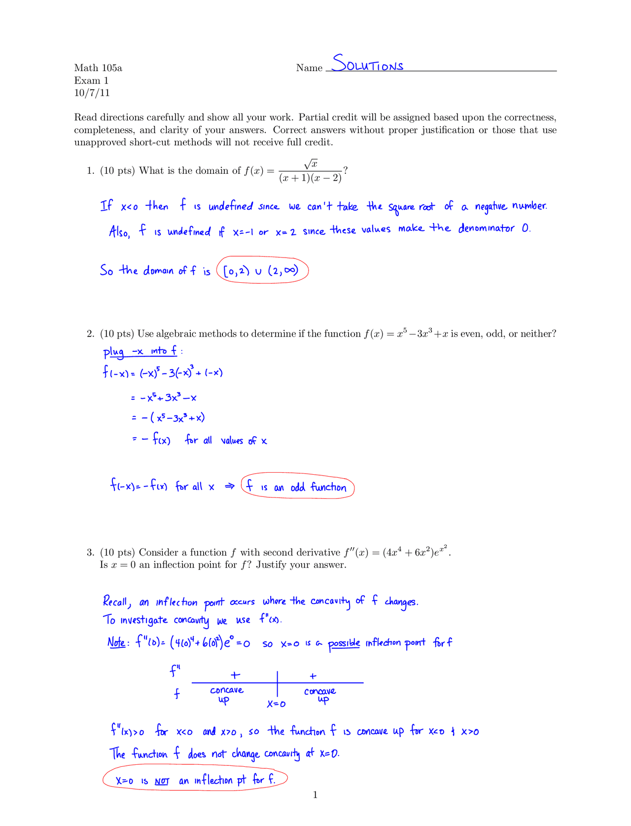 Algebraic Methods Calculus Solved Exam Docsity