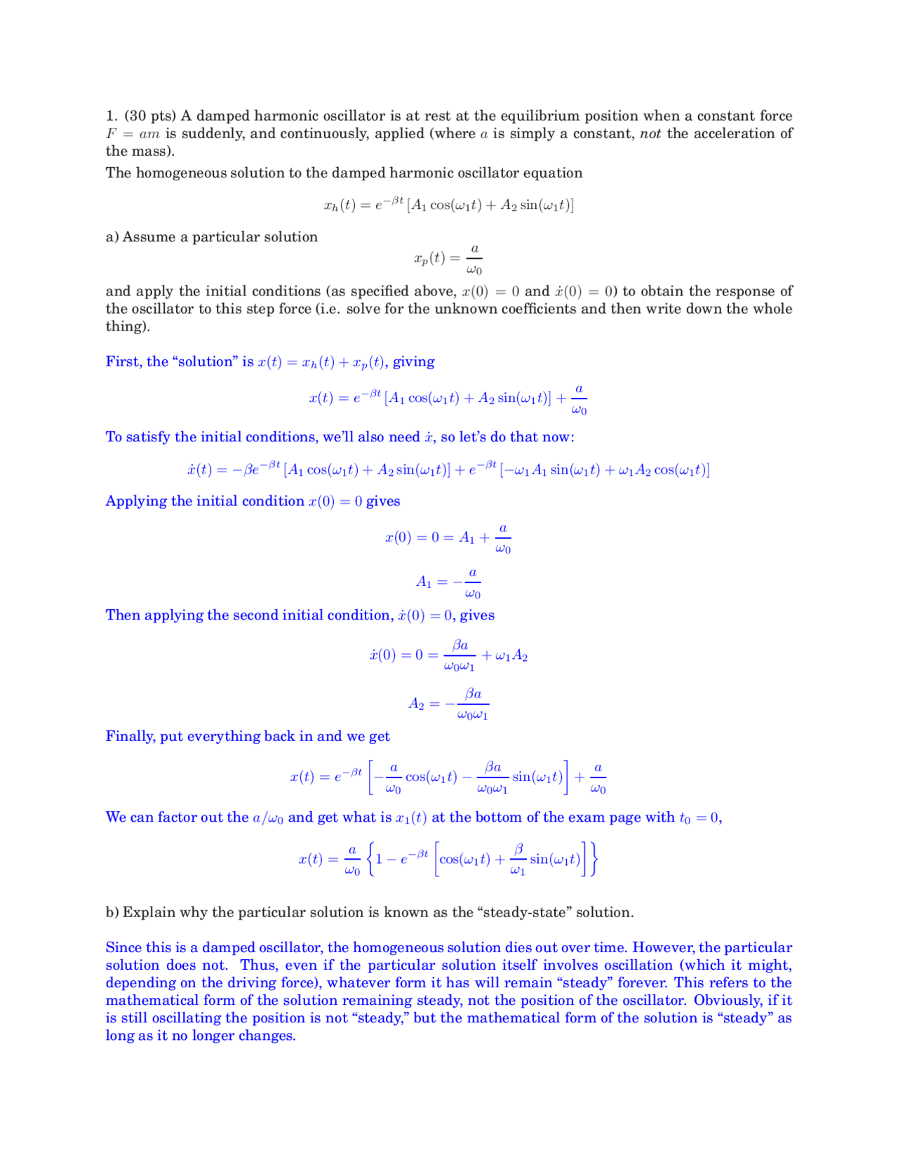 Homogeneous Solution - Classical Mechanics - Solved Exam - Docsity