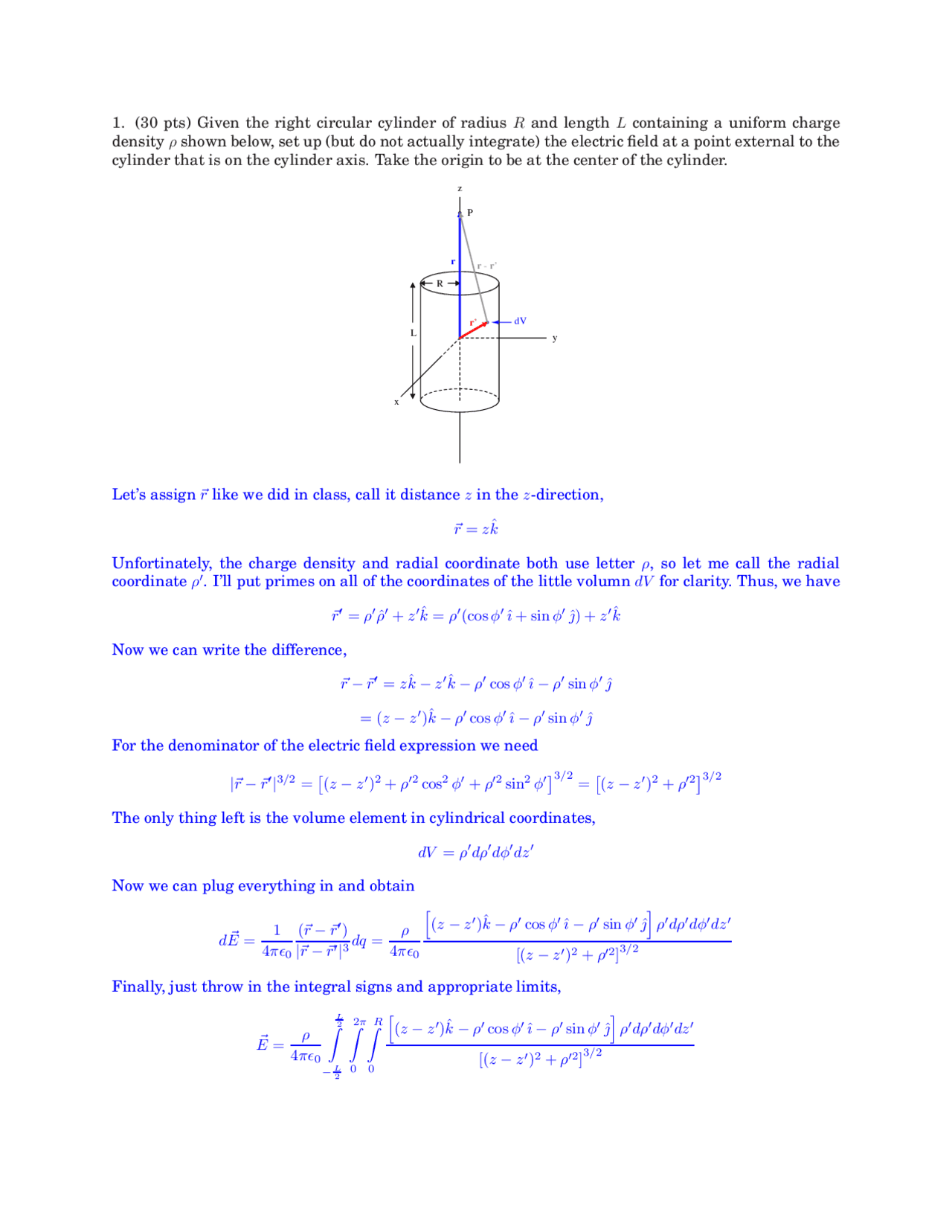 Uniform Charge Density Electromagnetic Fields Solved Exam Docsity