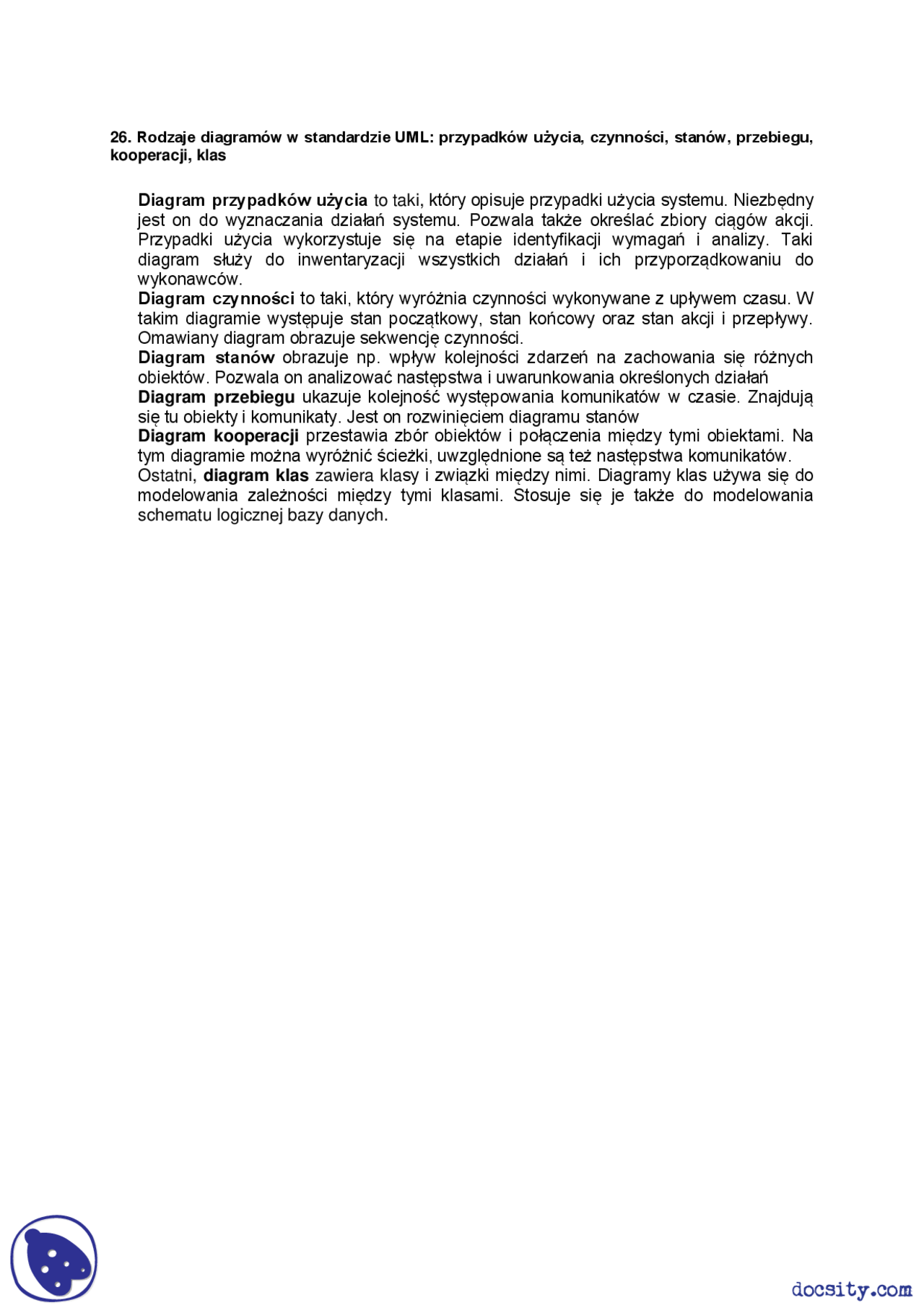 Rodzaje Diagramów W Standardzie Uml Notatki Elementy Informatyki