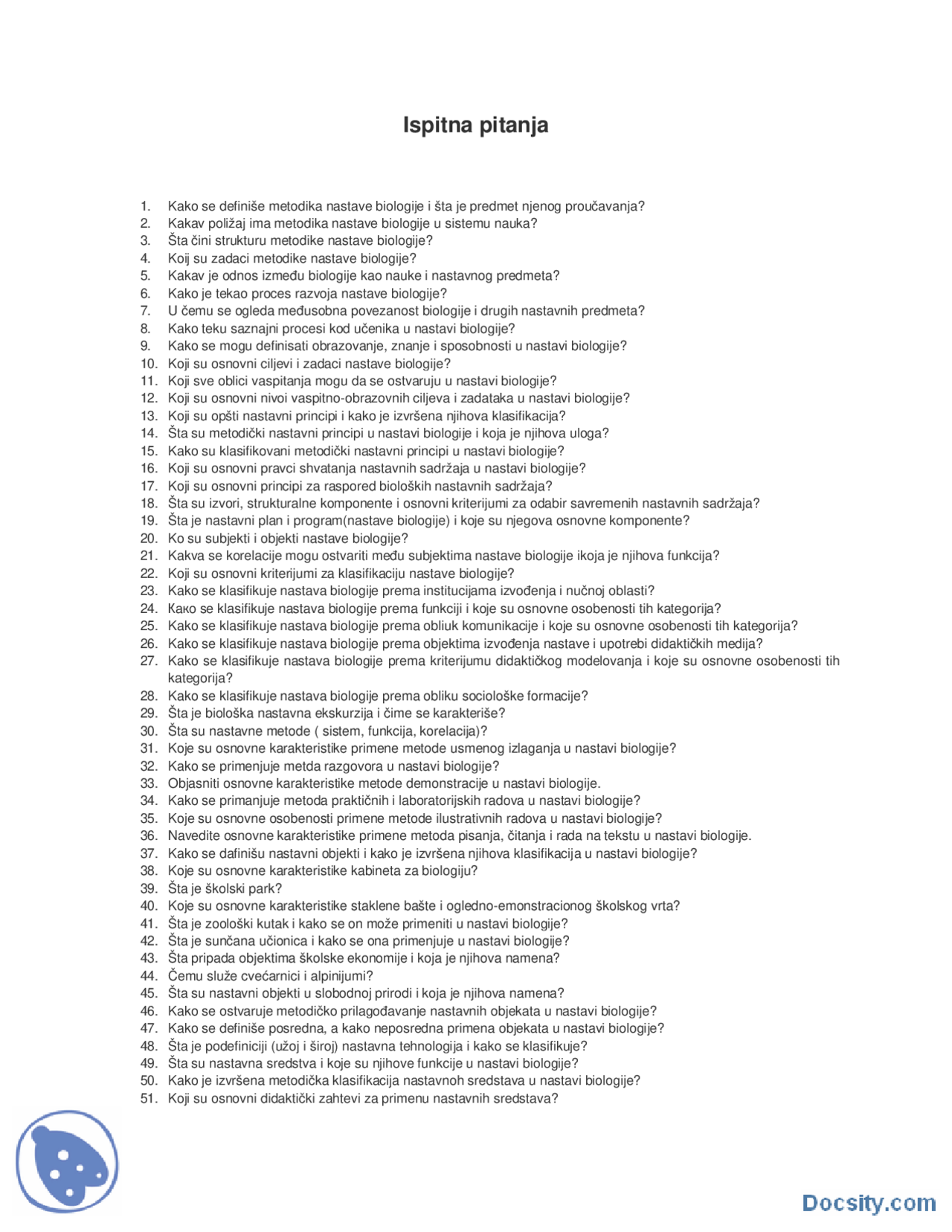 Ispitna pitanja-Ispit-Metodika nastave biologije-Biologija | Ispiti' predlog Biologija životne ...