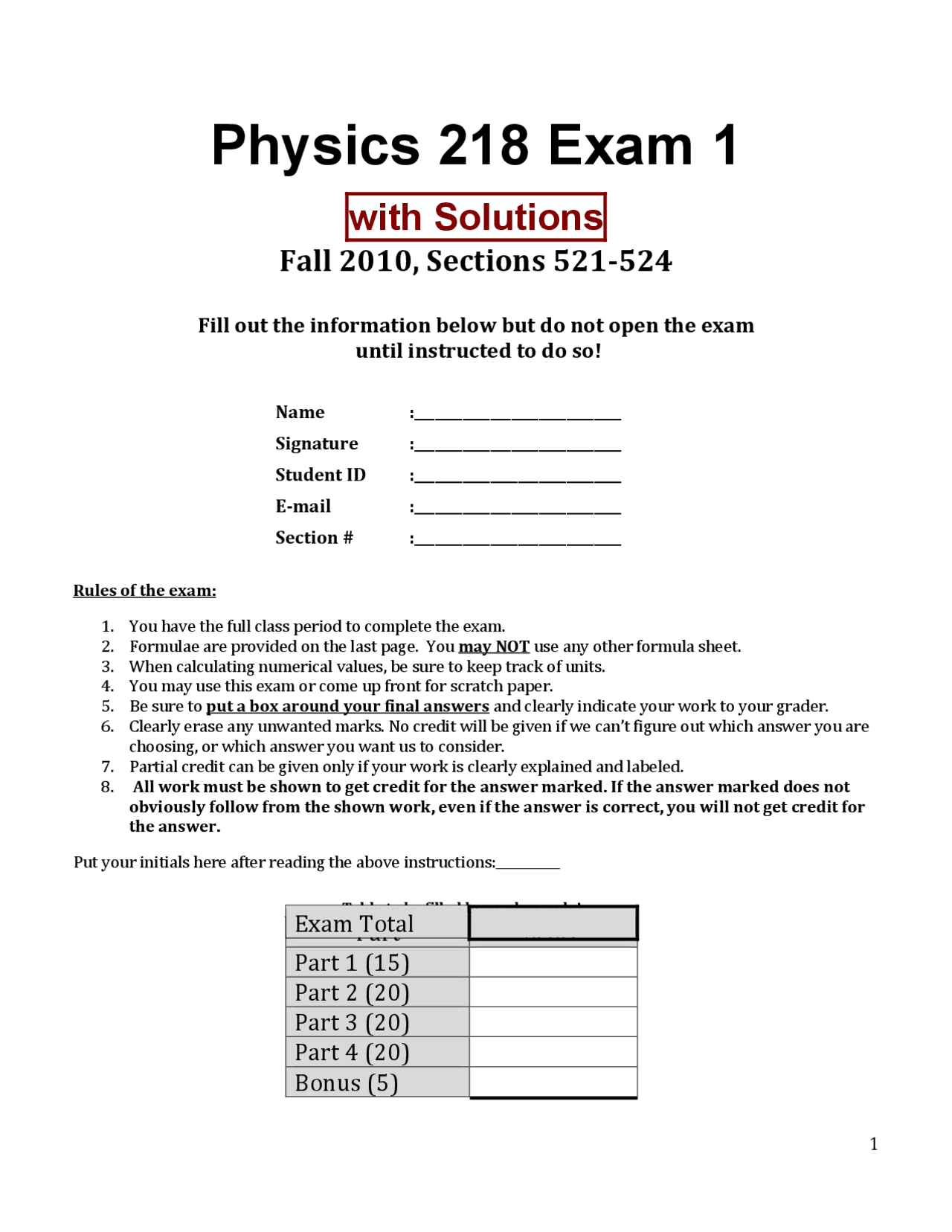 Units of Joules - Classical Mechanics - Solved Exam - Docsity