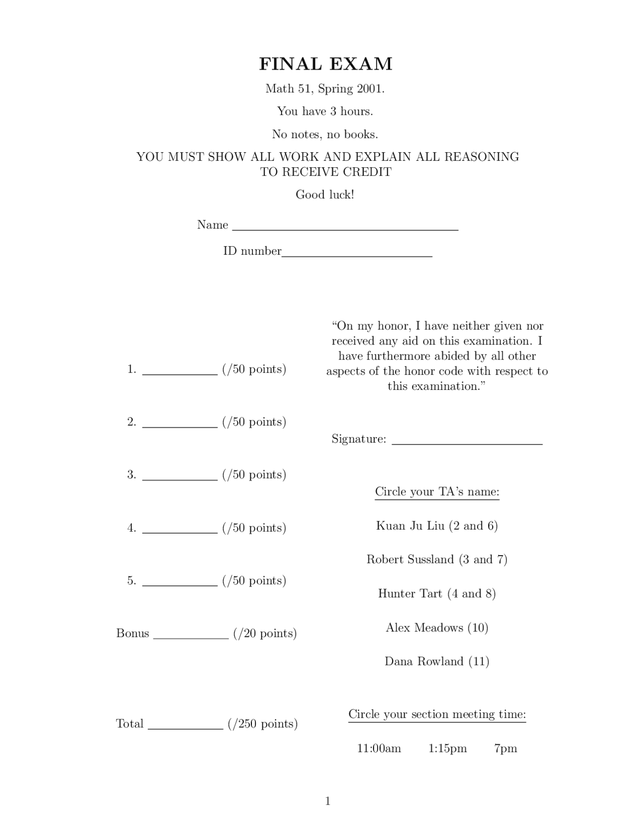 Components Linear Algebra And Multivariable Calculus Final Exam