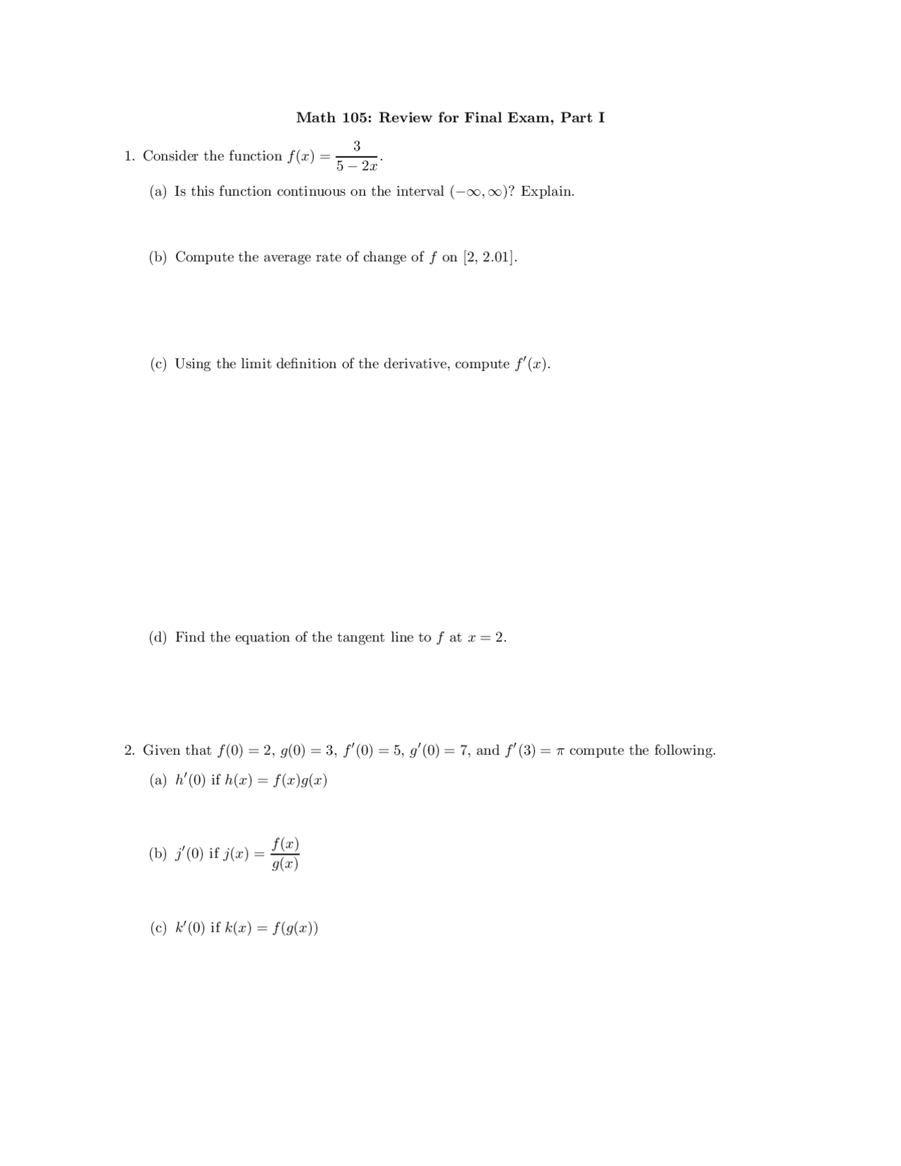 Stationary Point - Calculus - Exam - Docsity