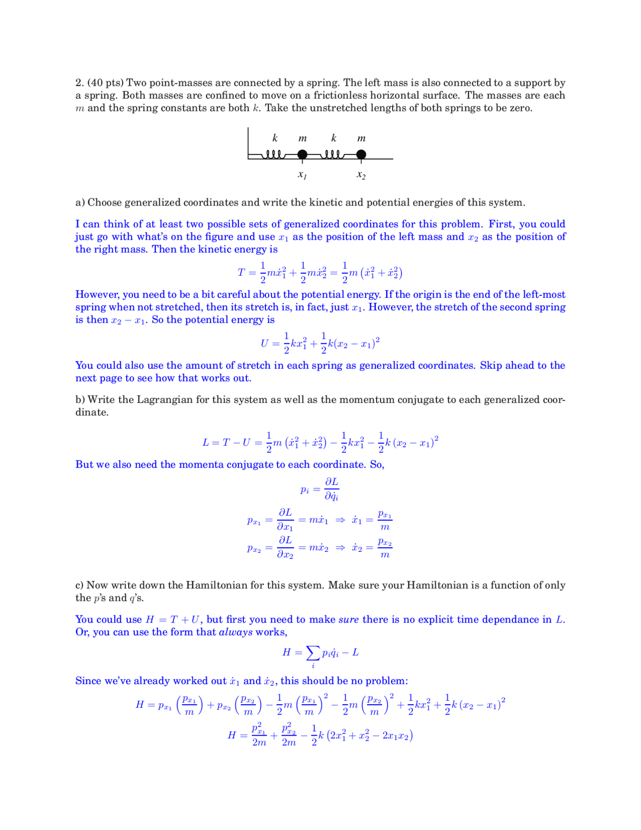 Potential Energies of System - Classical Mechanics - Solved Exam - Docsity