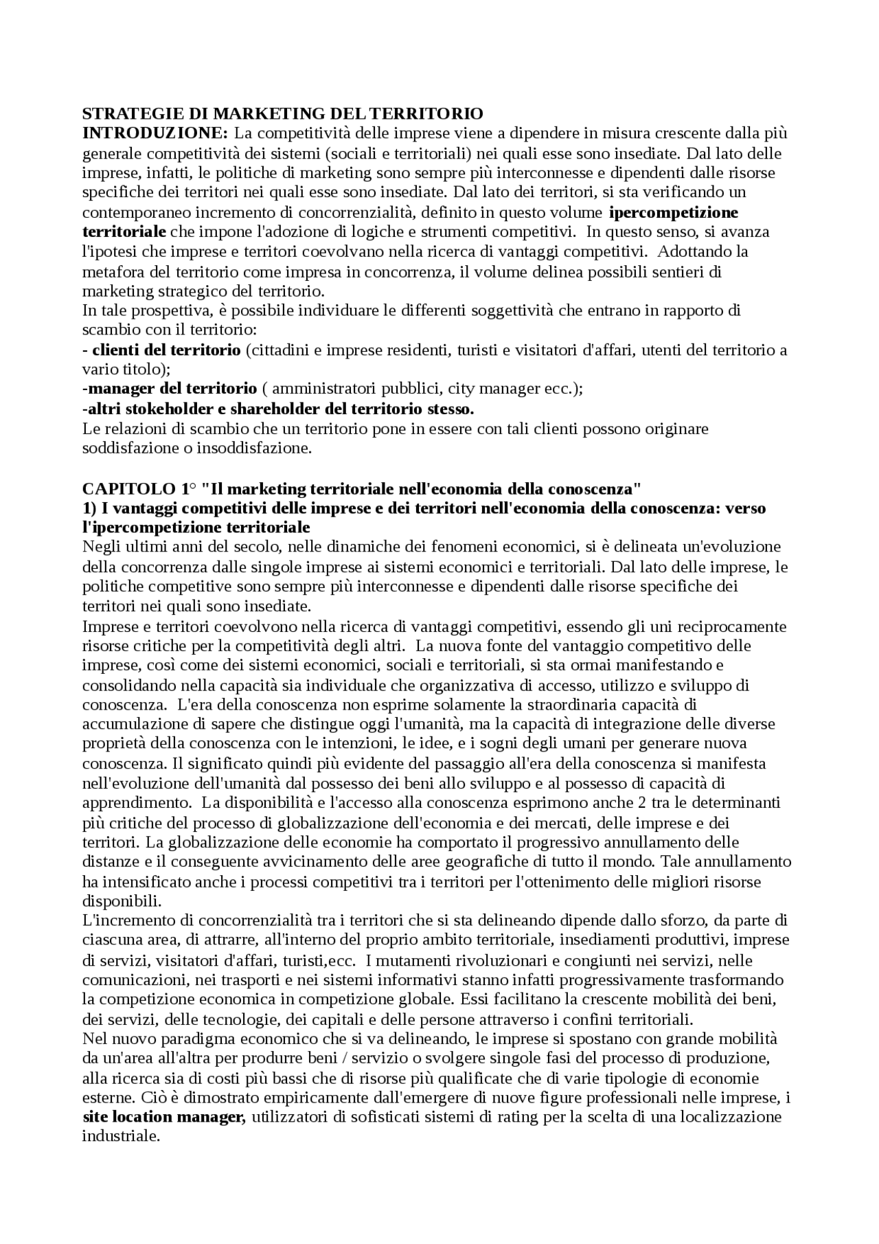 Riassunto Libro Strategie Di Marketing Del Territorio Docsity